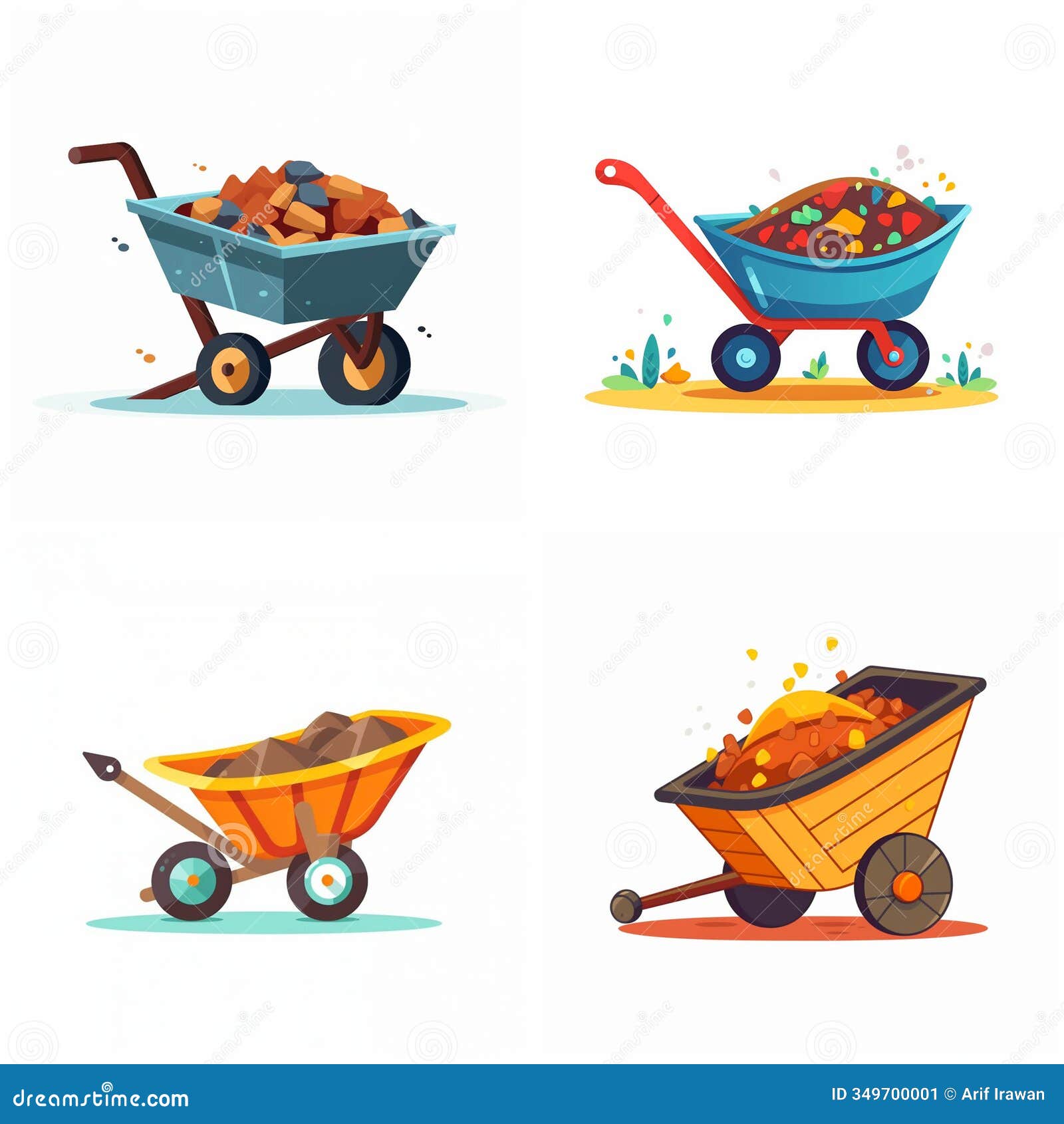 Four Different Types of Wheelbarrows are Shown in the Image Stock ...