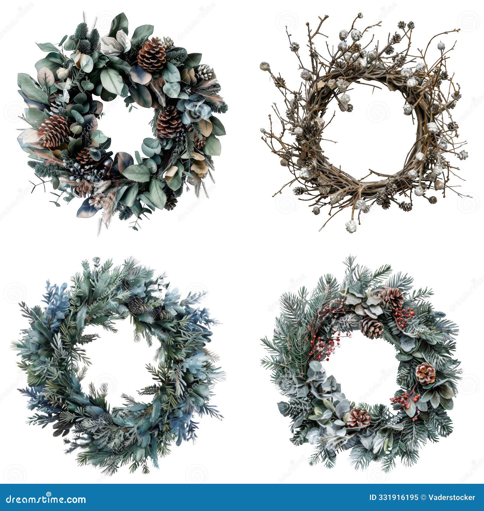 Four Different Types of Winter Wreaths Stock Illustration ...