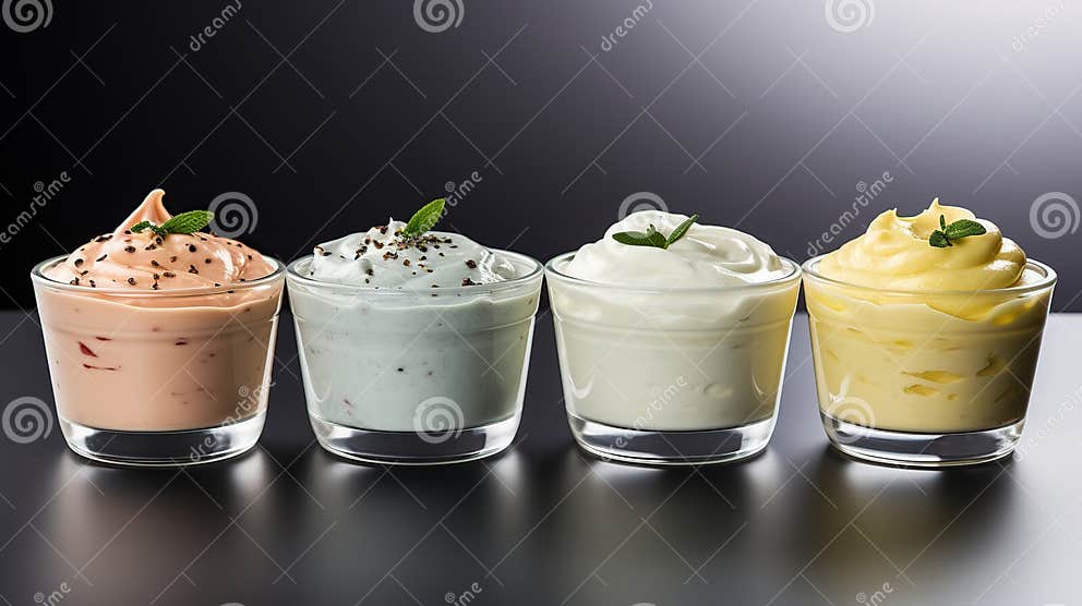 Four Different Types of Yogurt in Glass Jars Stock Illustration ...