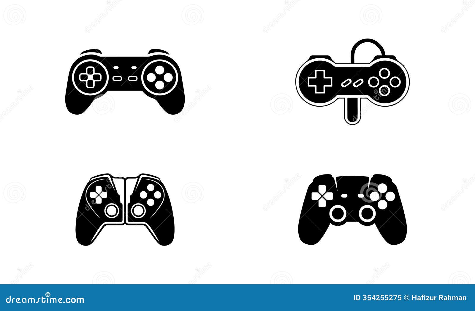 Four Different Video Game Controllers Silhouettes Stock Illustration ...