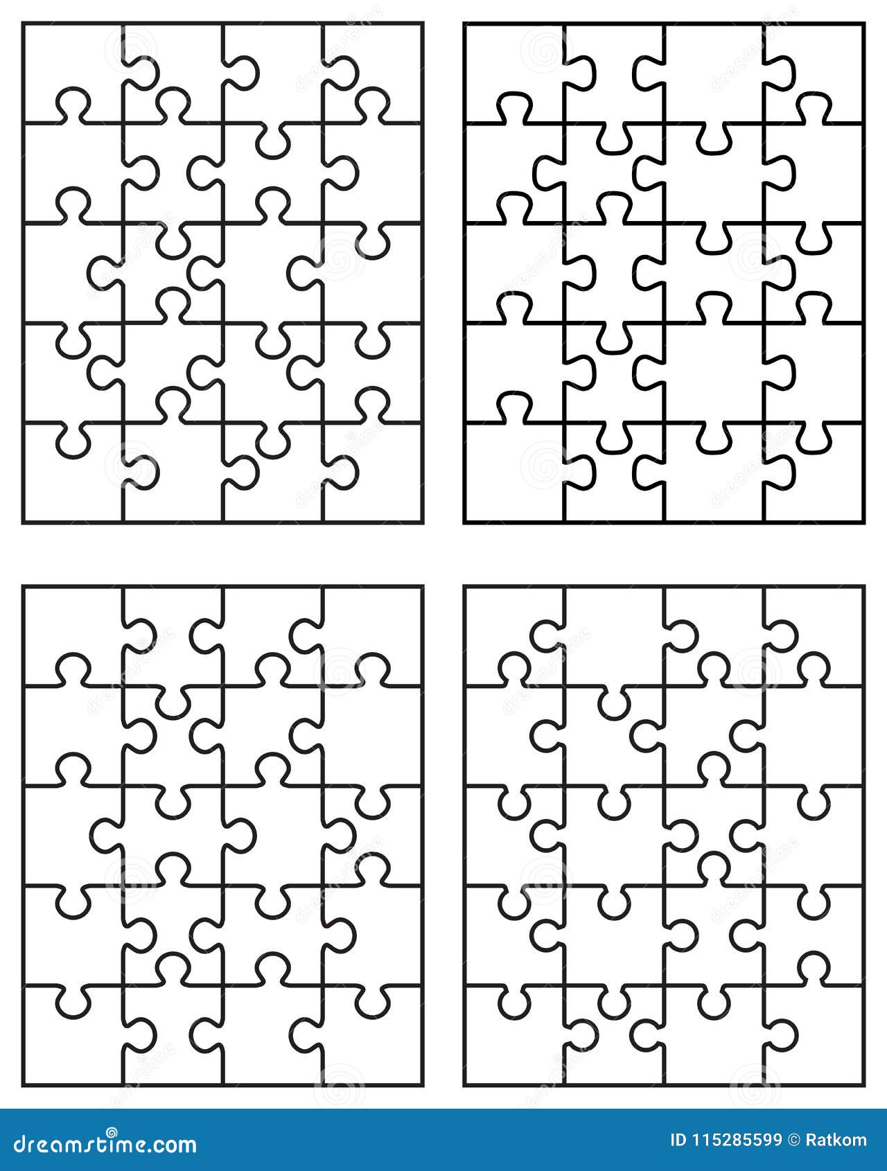 15 White Puzzles Pieces Arranged In A Rectangle Shape. Jigsaw Puzzle ...