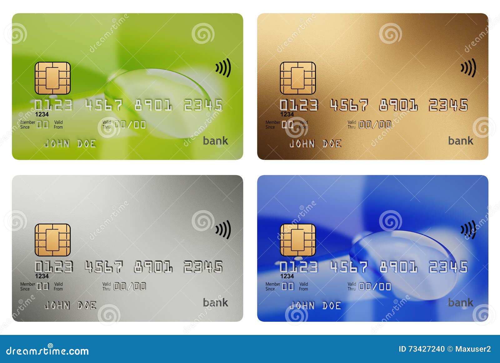 Four Different Wireless Credit Cards 3d Illustration Mockup Stock ...