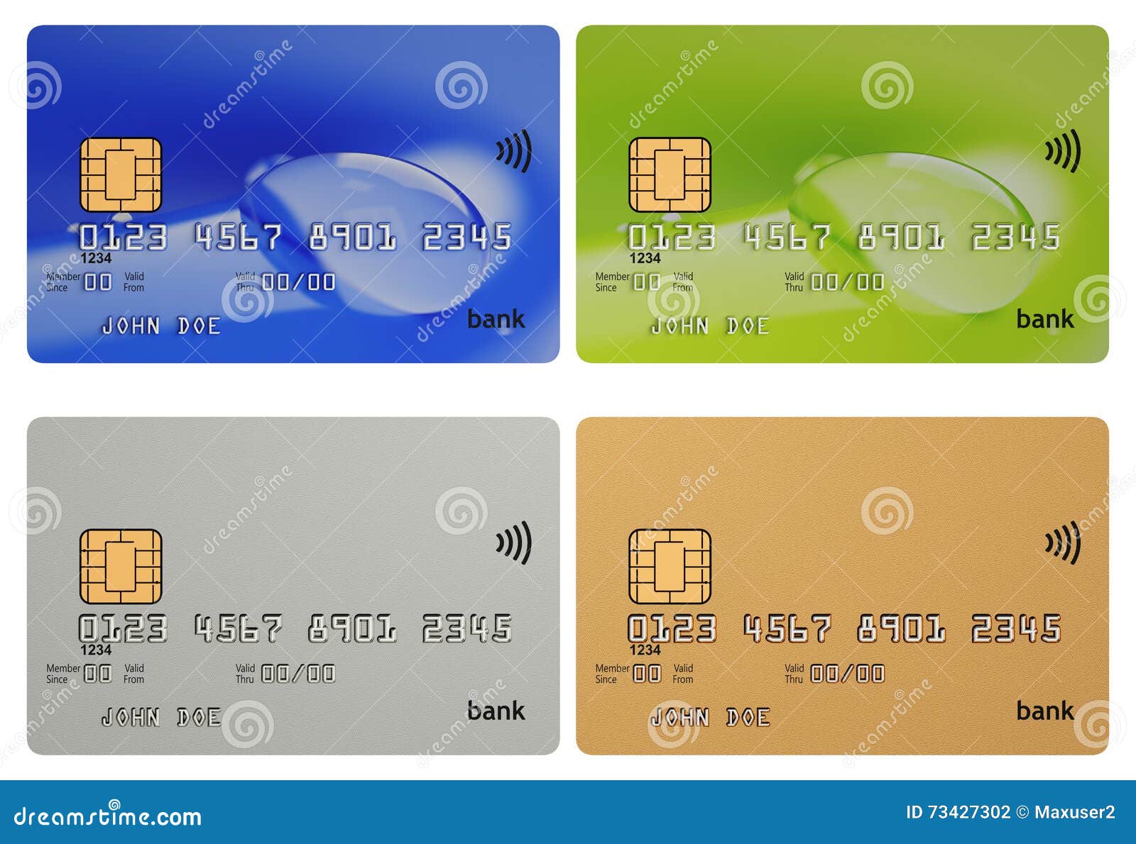 Four Different Wireless Credit Cards 3d Illustration Mockup Stock ...
