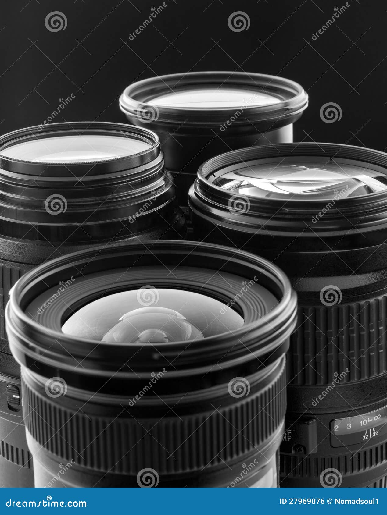 Four digital camera lenses stock photo. Image of media - 27969076