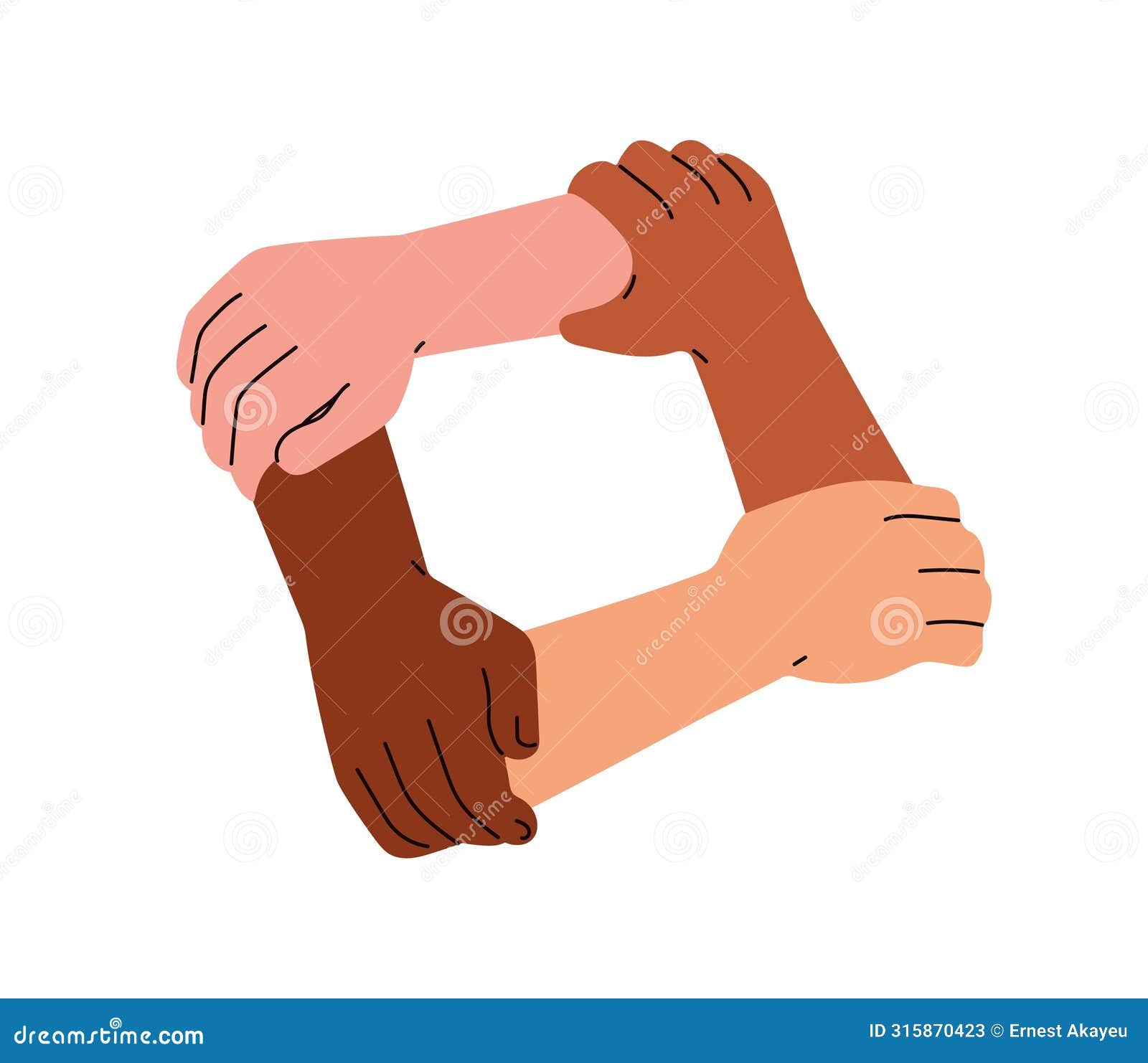 Four Diverse Hands in Unity, Holding One Another in Circle. Teamwork ...