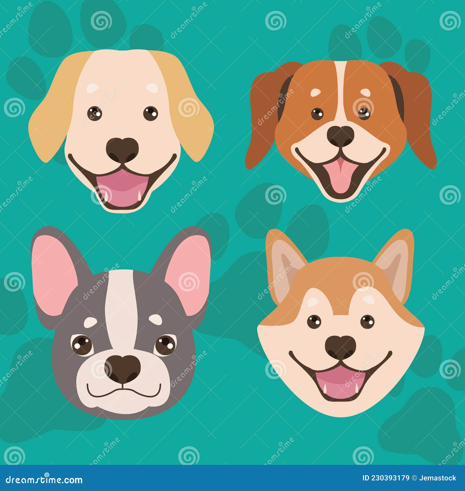Four dogs mascots stock vector. Illustration of design - 230393179