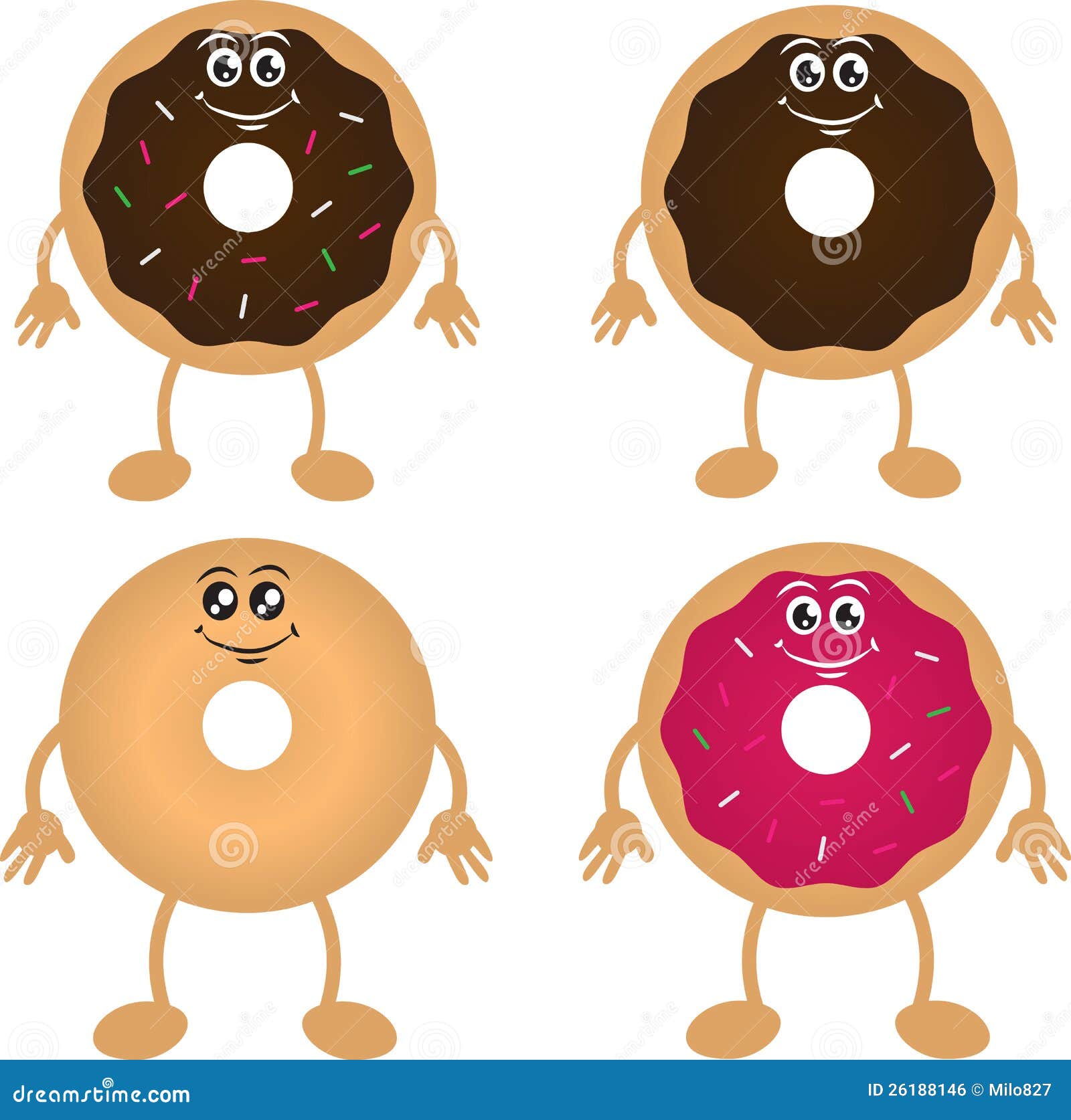 Four Donut Characters stock vector. Illustration of plain - 26188146