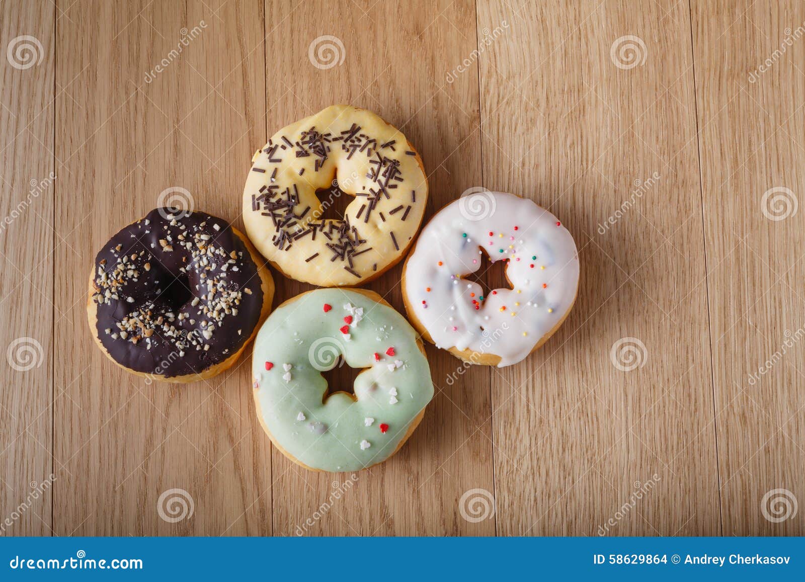 Four donut on table stock photo. Image of sugar, choco - 58629864