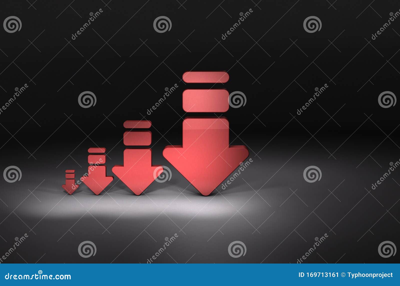 Four Downward Arrows that Become Progressively Larger. Stock ...