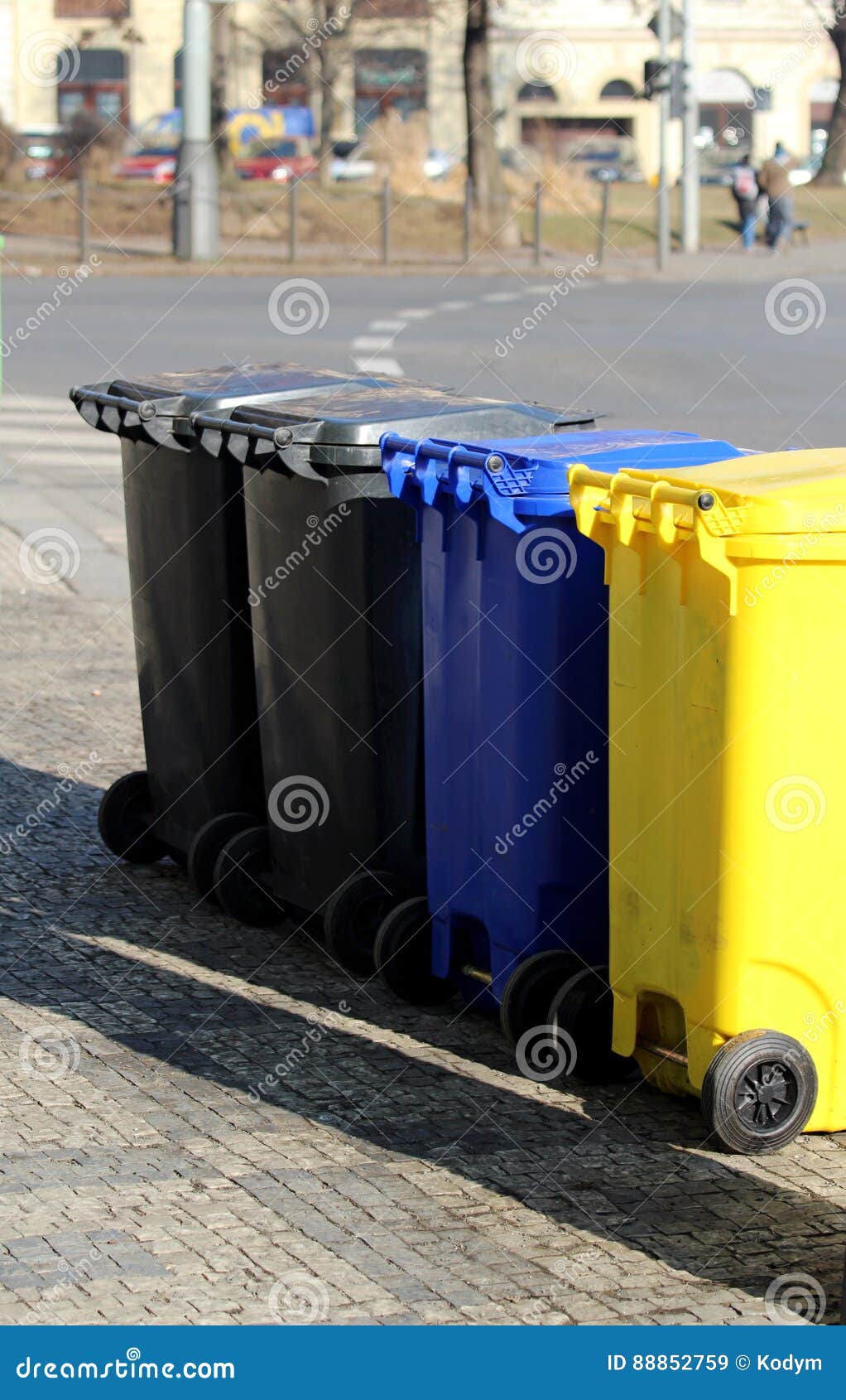 Four Dust Bins on the Street Stock Image - Image of container ...