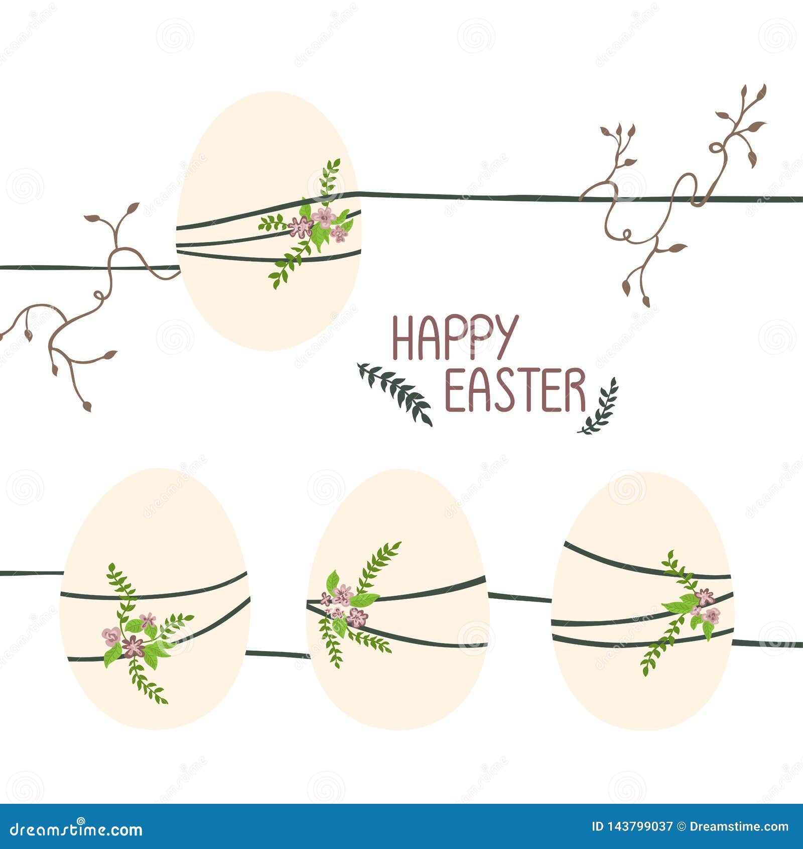 Four Easter Eggs in Threads, Flowers and Vines. Stock Vector ...