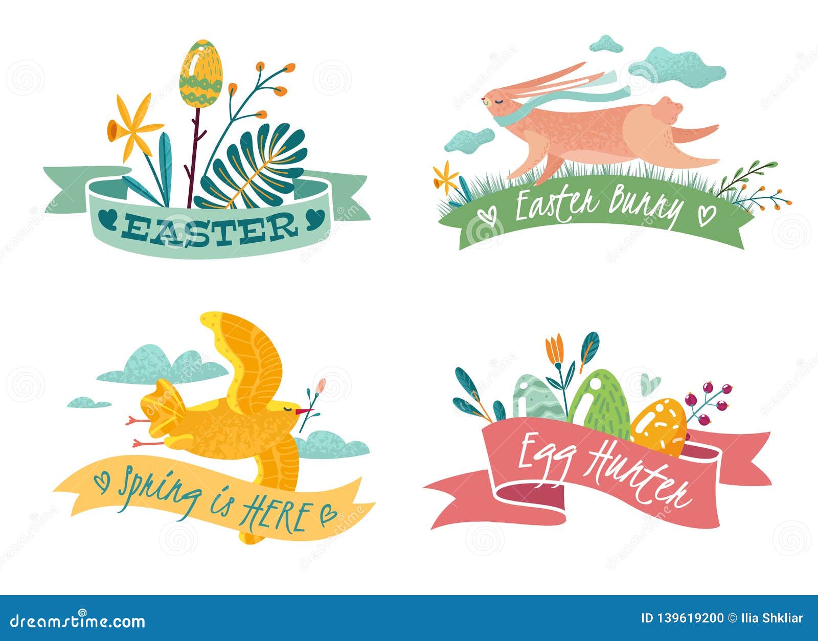 Four Easter Emblems with the Image of a Rabbit Stock Vector ...