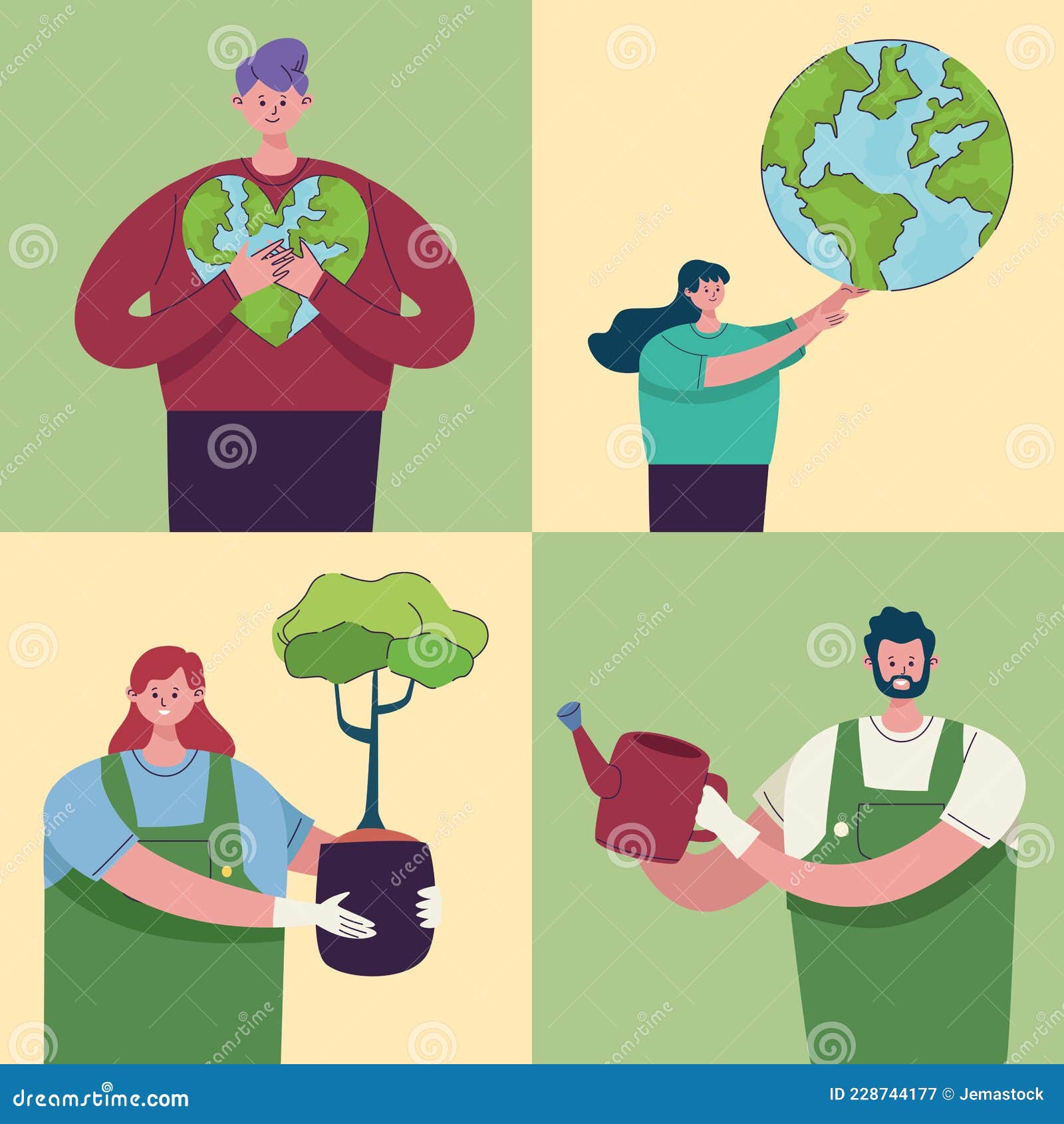 Male Ecologists Planting Tree Vector Illustration | CartoonDealer.com ...
