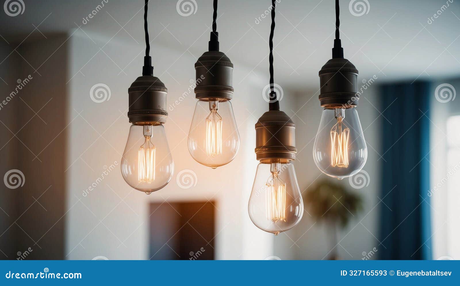 Four Edison Bulb Light Fixtures Hang from Ceiling, Illuminating Modern ...