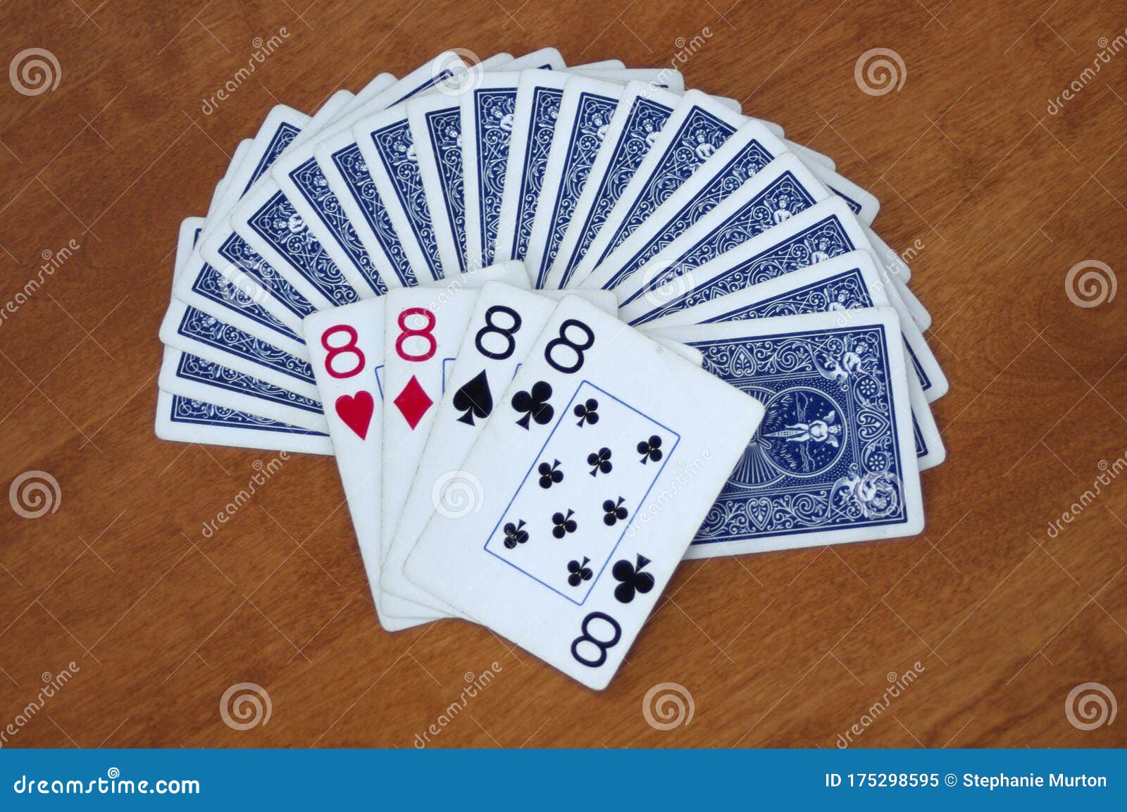 Four Eight Playing Cards on Display Stock Image - Image of clubs ...