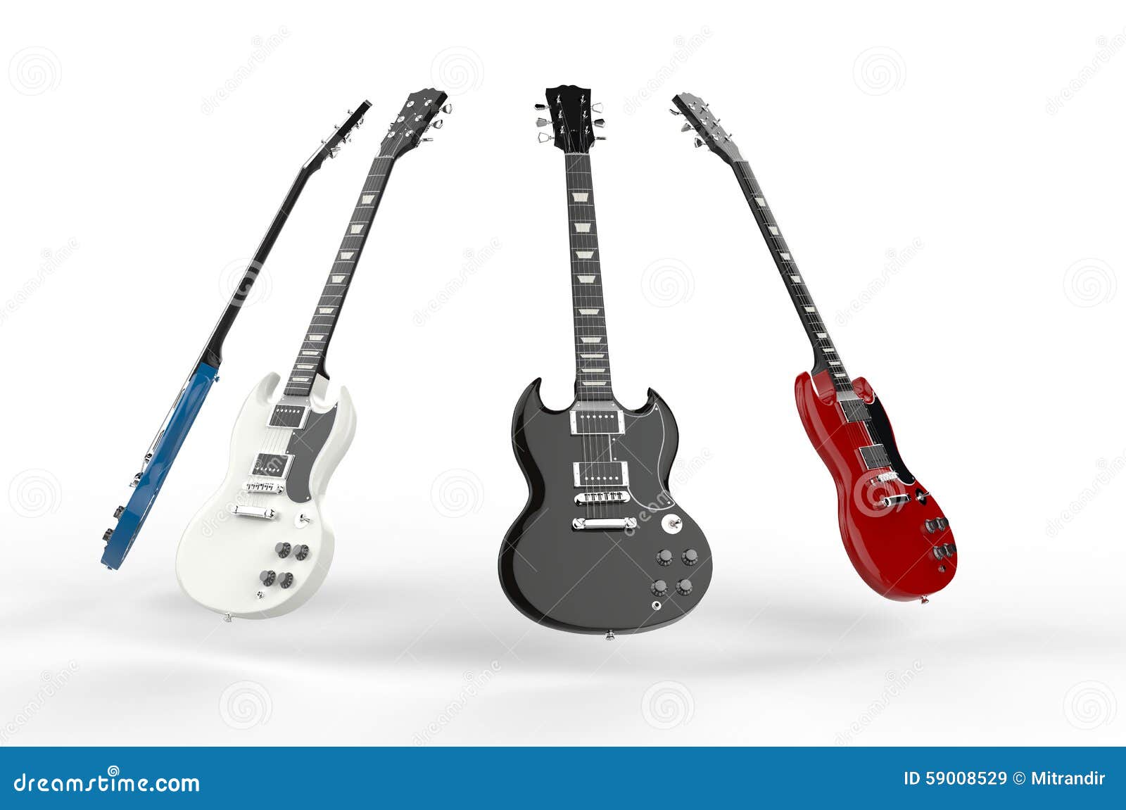Four Electric Guitars All Different Colors Stock Image - Image of band ...