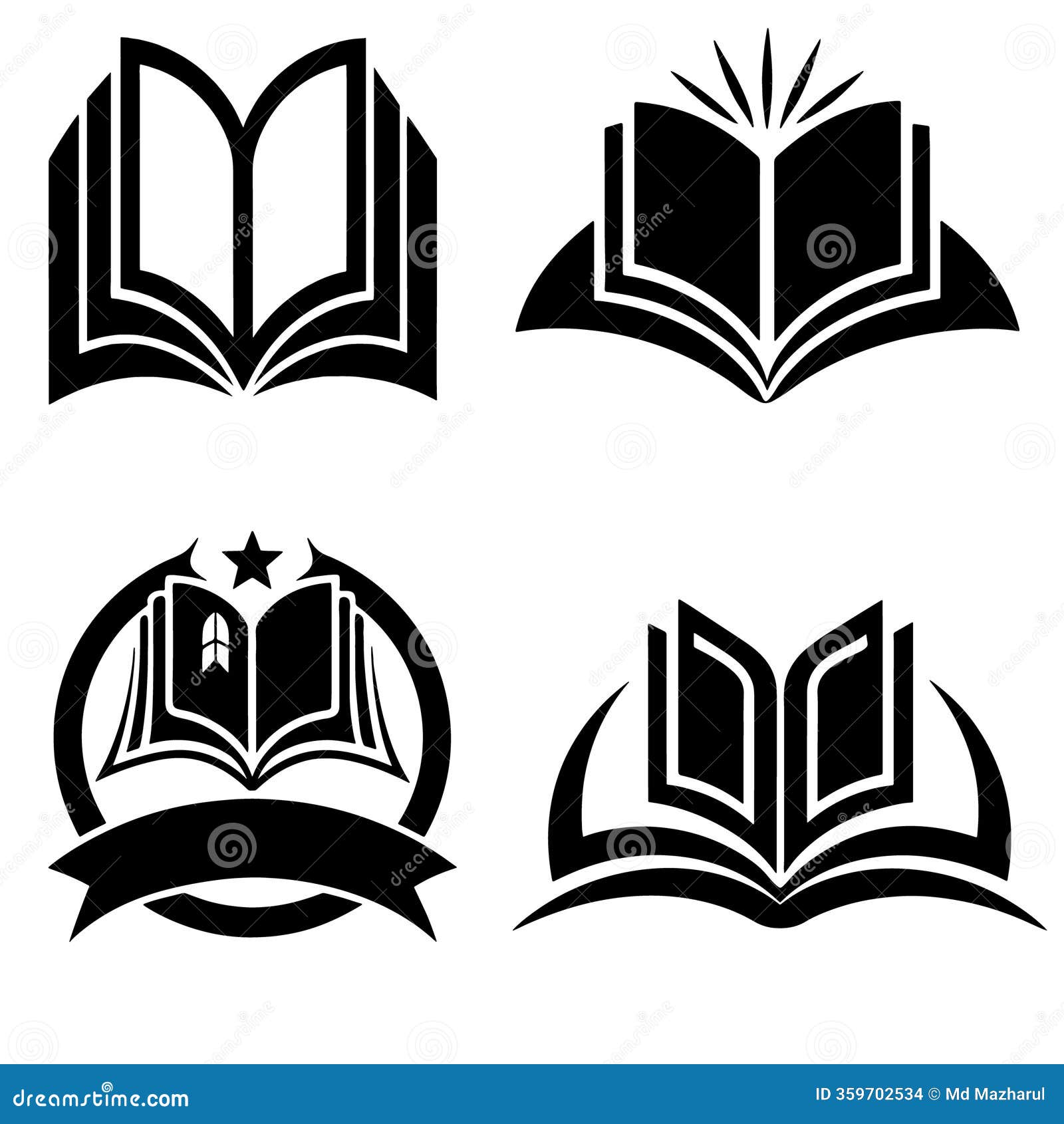 Four Elegant Book Logos for Education or Literary Use Stock ...