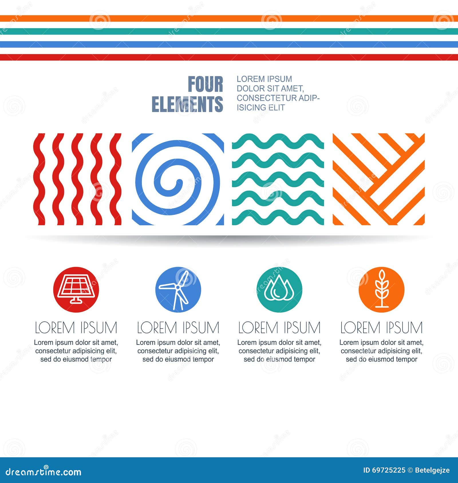Four Elements Abstract Linear Symbols and Alternative Energy Icons ...