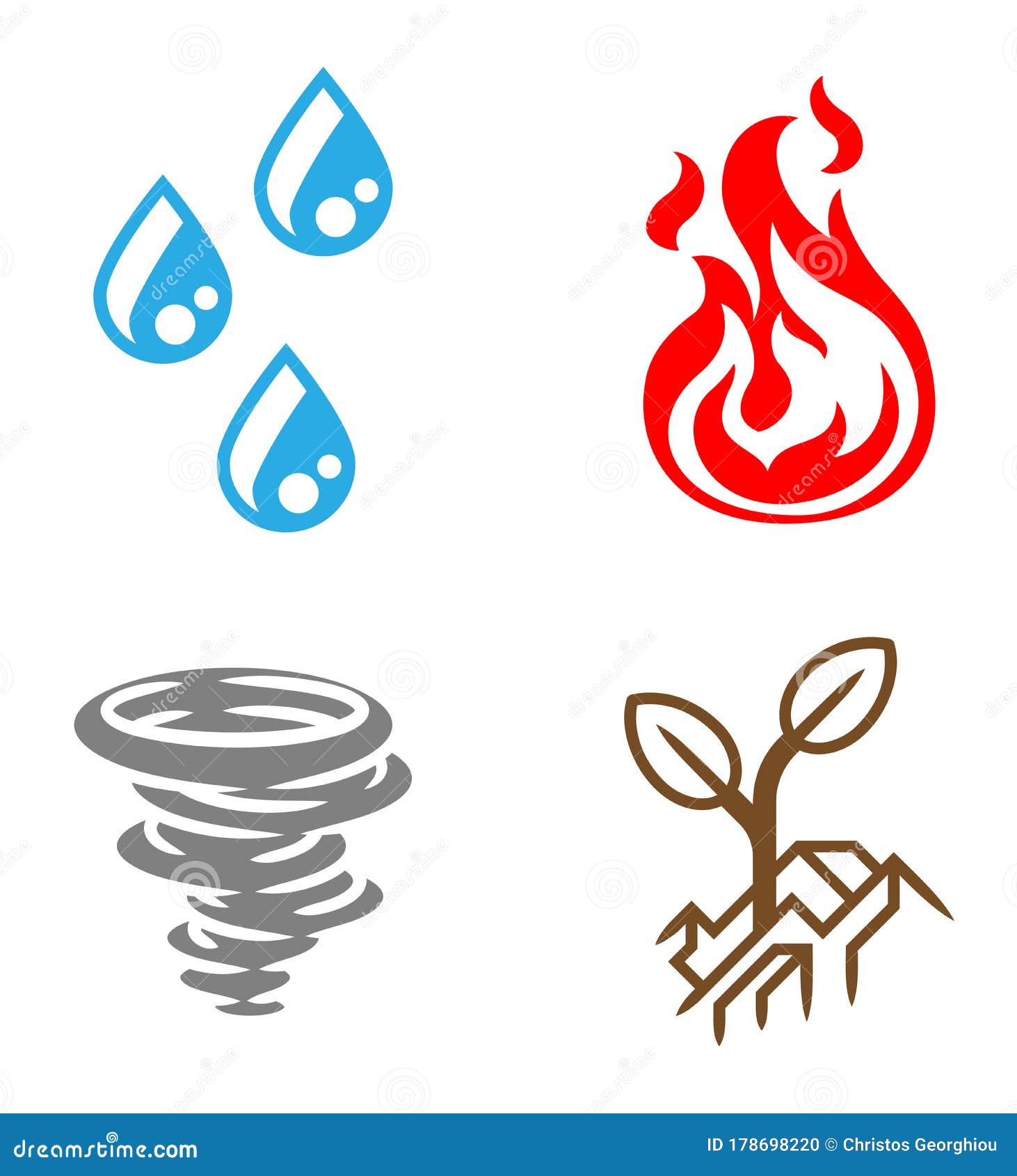 Four Elements Earth Water Air Fire Icon Set Stock Vector - Illustration ...