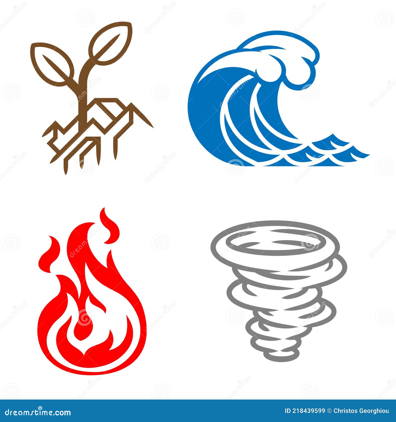 Four Elements Earth Water Air Fire Icon Set Stock Vector - Illustration ...