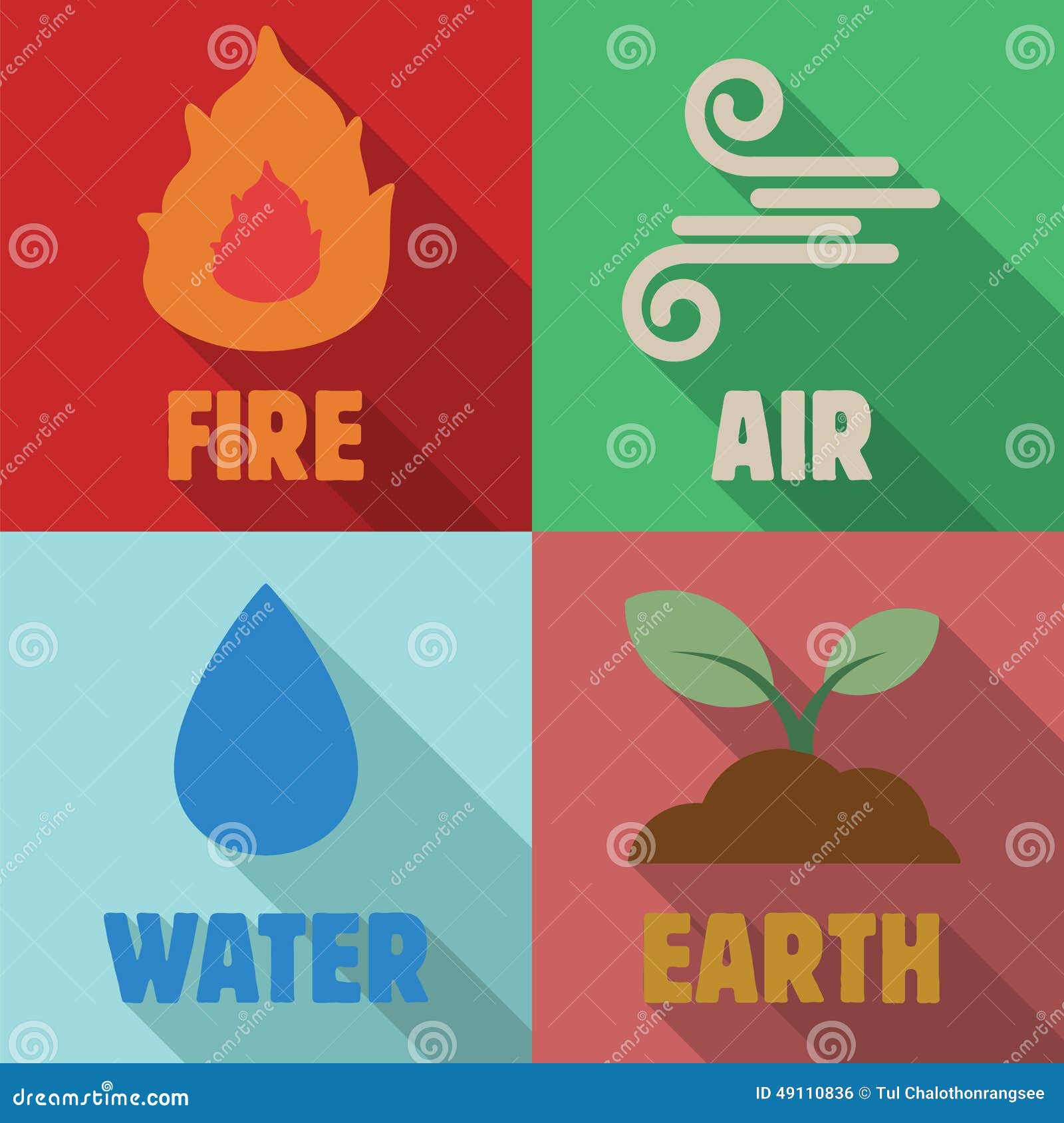 Four Elements Long Shadow Flat Stock Vector - Illustration of graphic ...