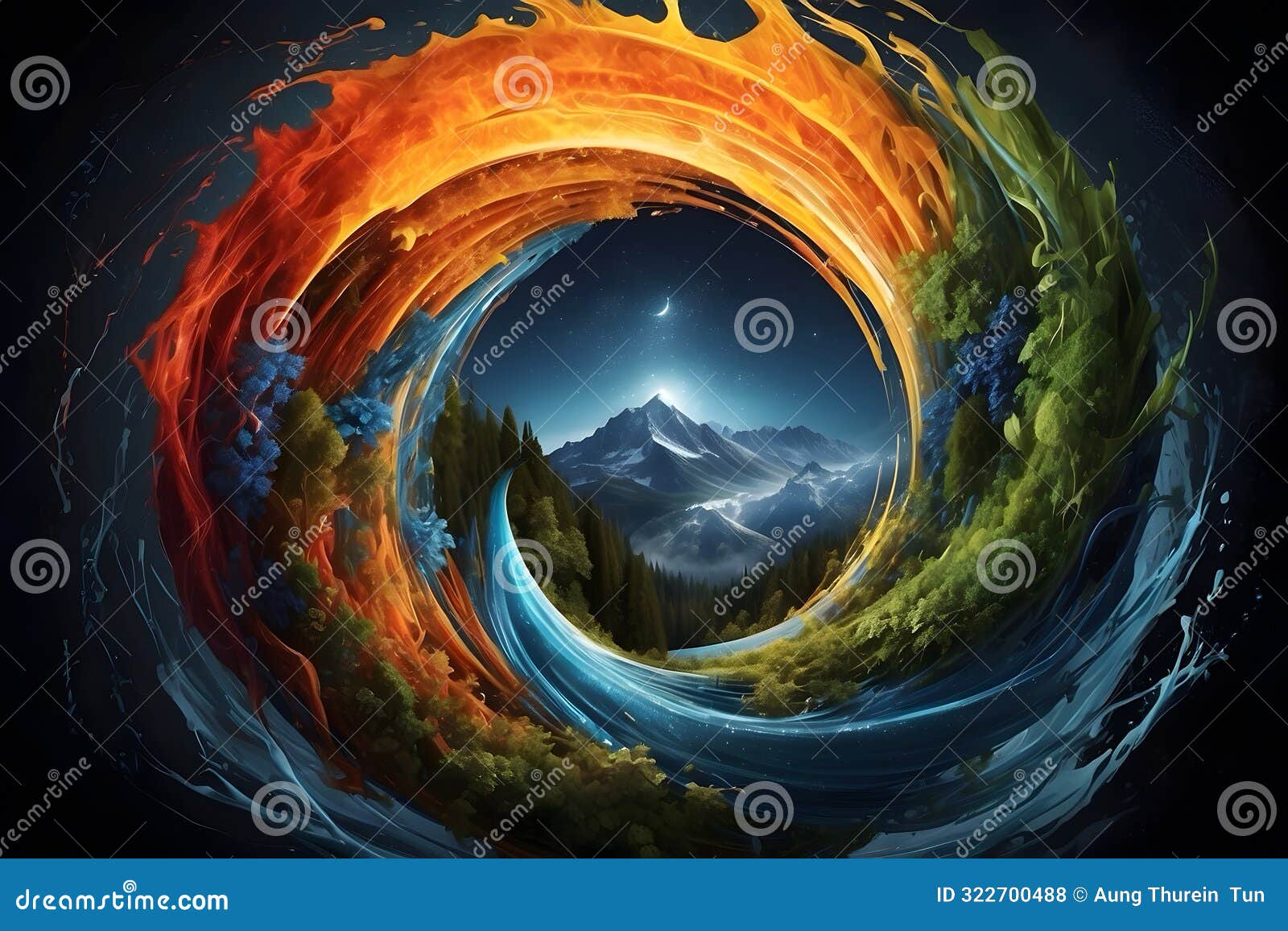 The Four Elements of Nature Concept Stock Illustration - Illustration ...