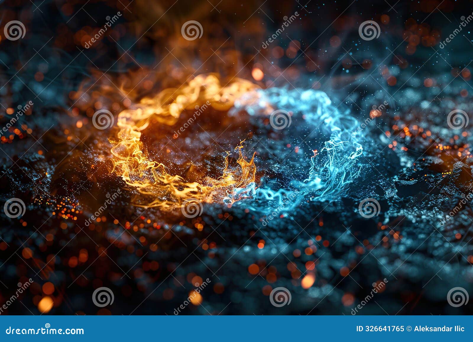 The Four Elements Of Nature Forming A Circular Shape. Earth, Wind, Fire ...