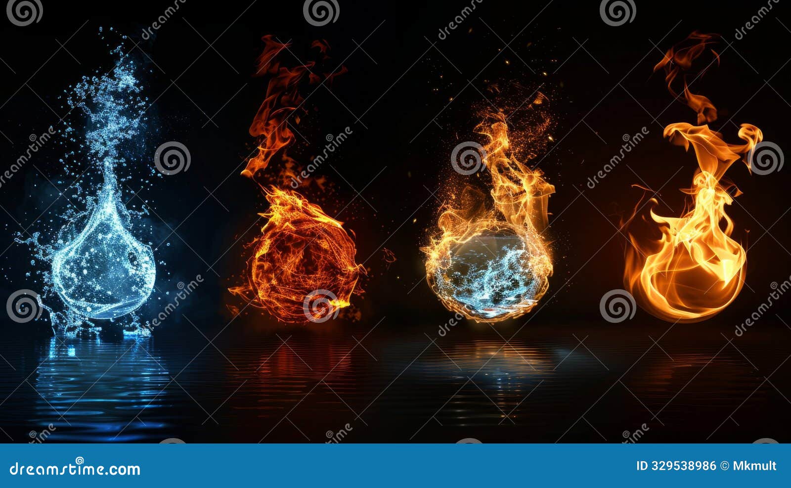 Four Elements of Nature Represented by Water, Air, Fire, and Earth in a ...
