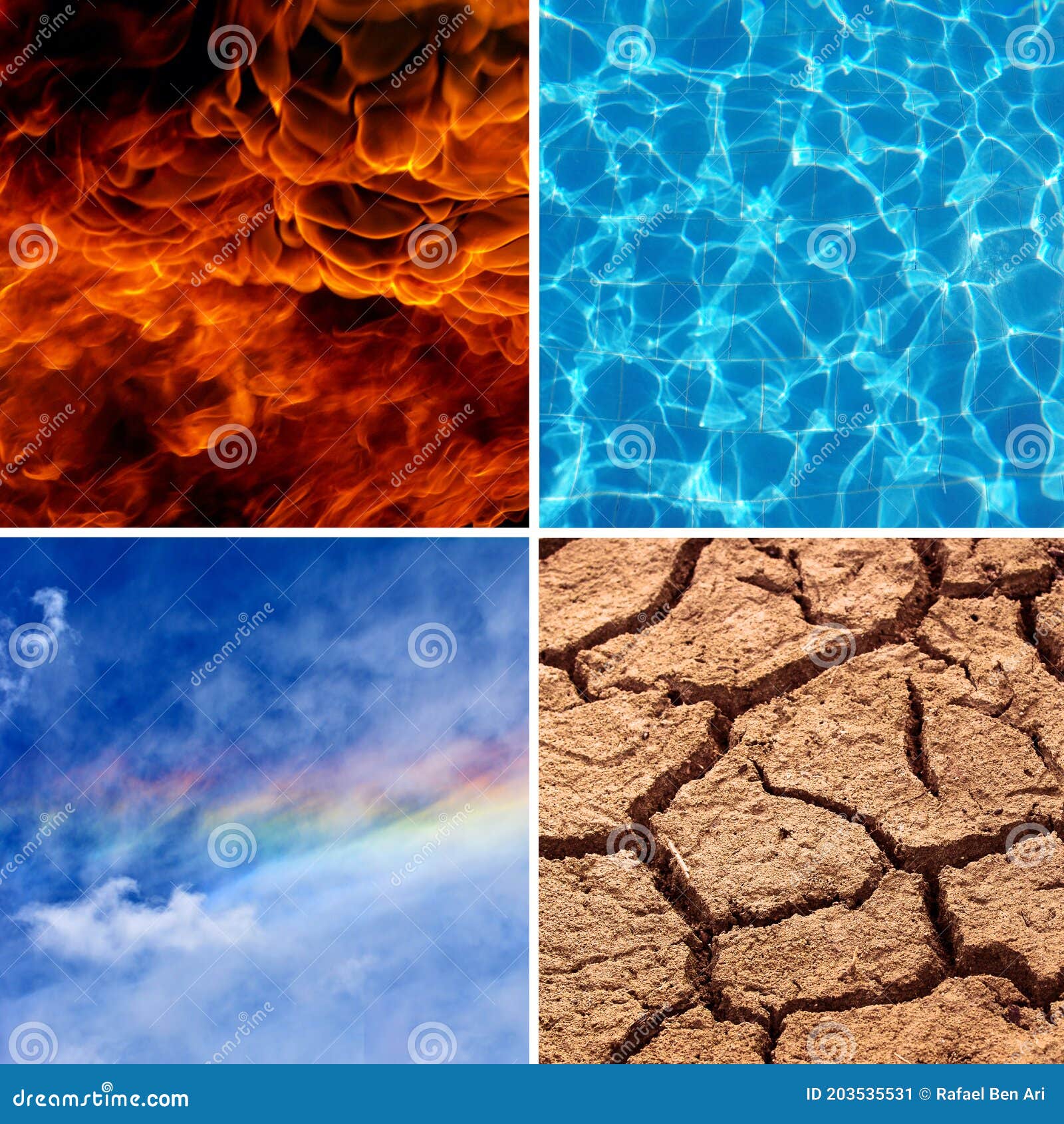 The Four Elements Inside Squares Photo Frames Stock Image - Image of ...