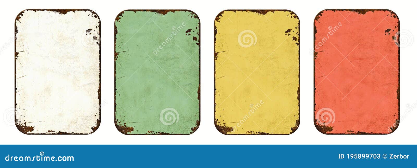 Four Empty Vintage Tin Signs on a White Background Stock Illustration ...