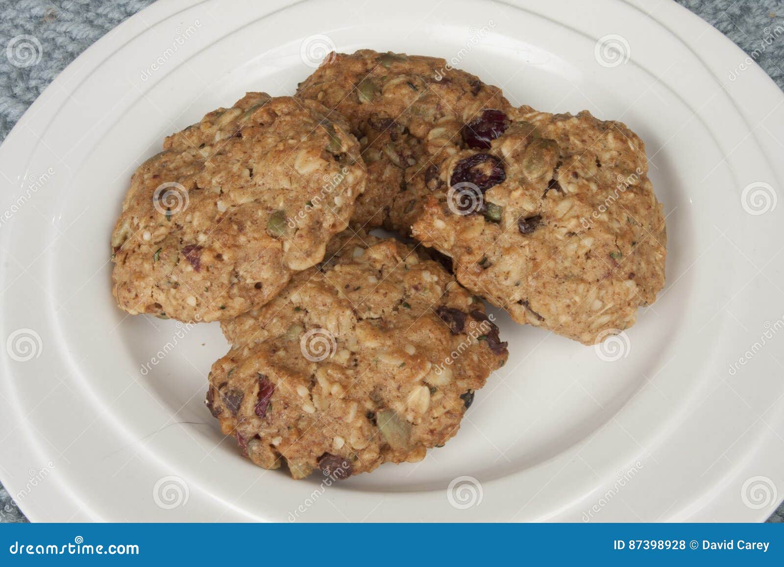 Four Energy Cookies on White Plate Stock Photo - Image of boost, baking ...