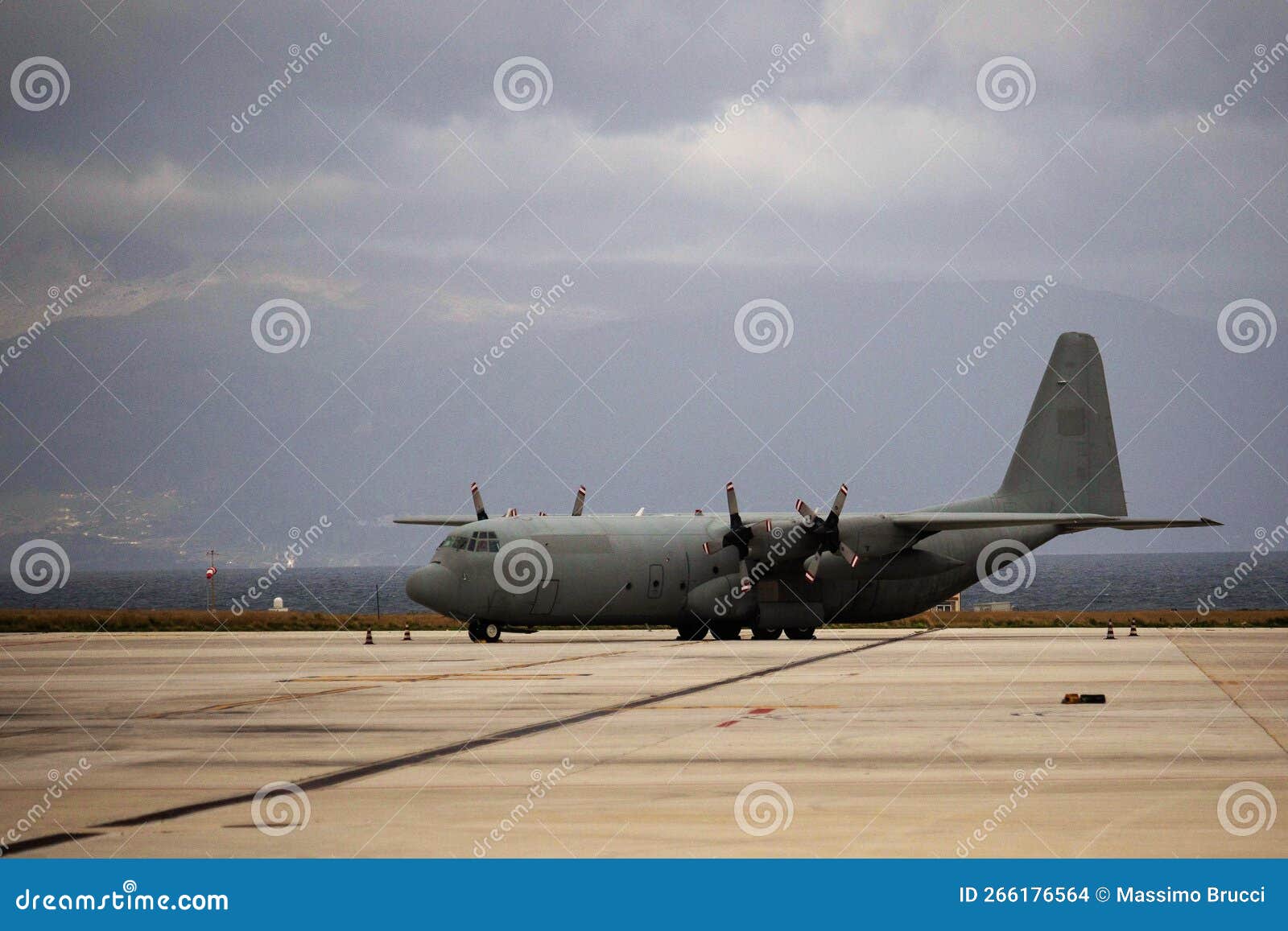 Four-engine Propeller Cargo Plane Waiting To Take Off Editorial Stock ...