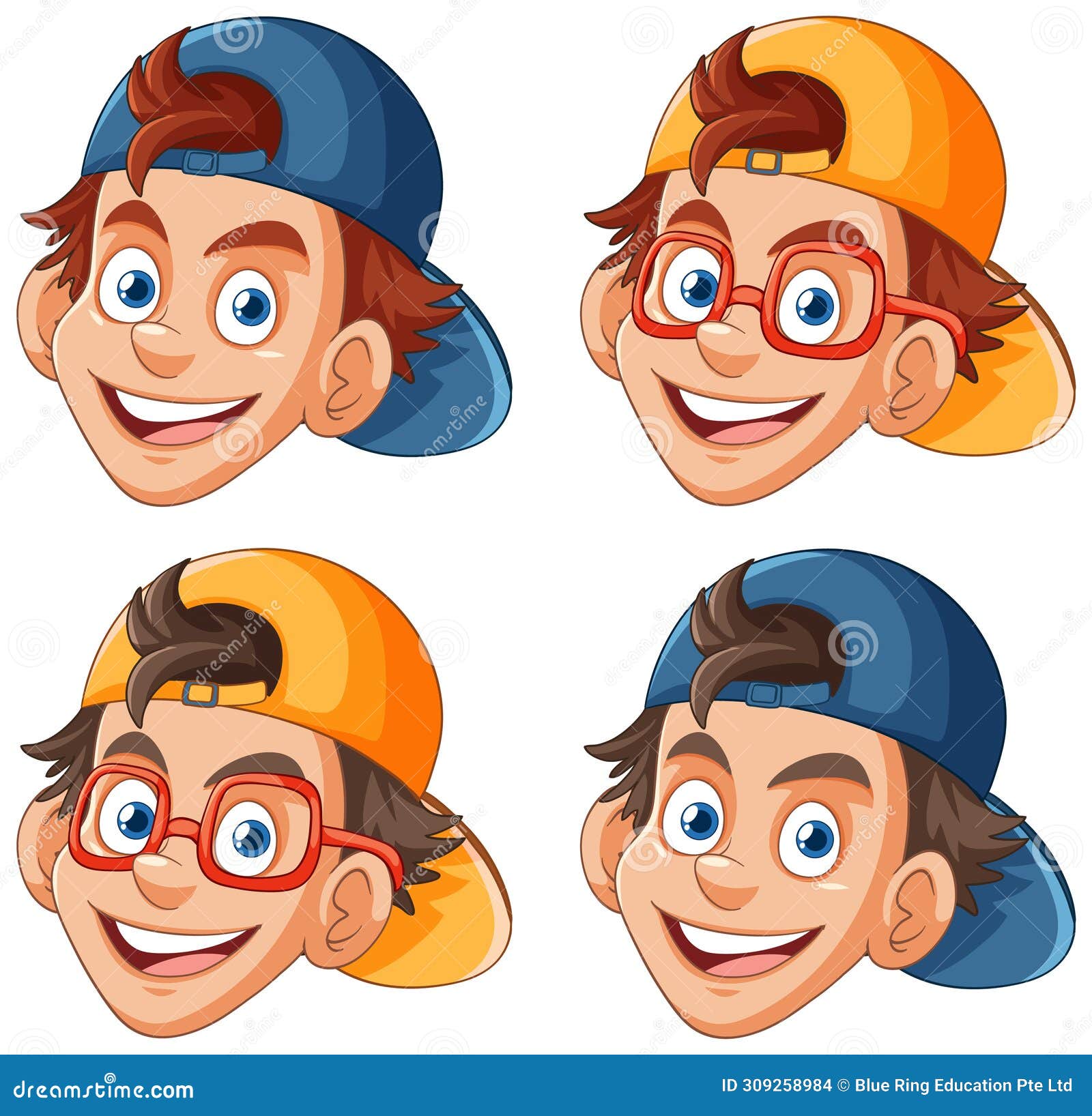 Four Happy Cartoon Boy Face Stock Vector - Illustration of youthfulness ...