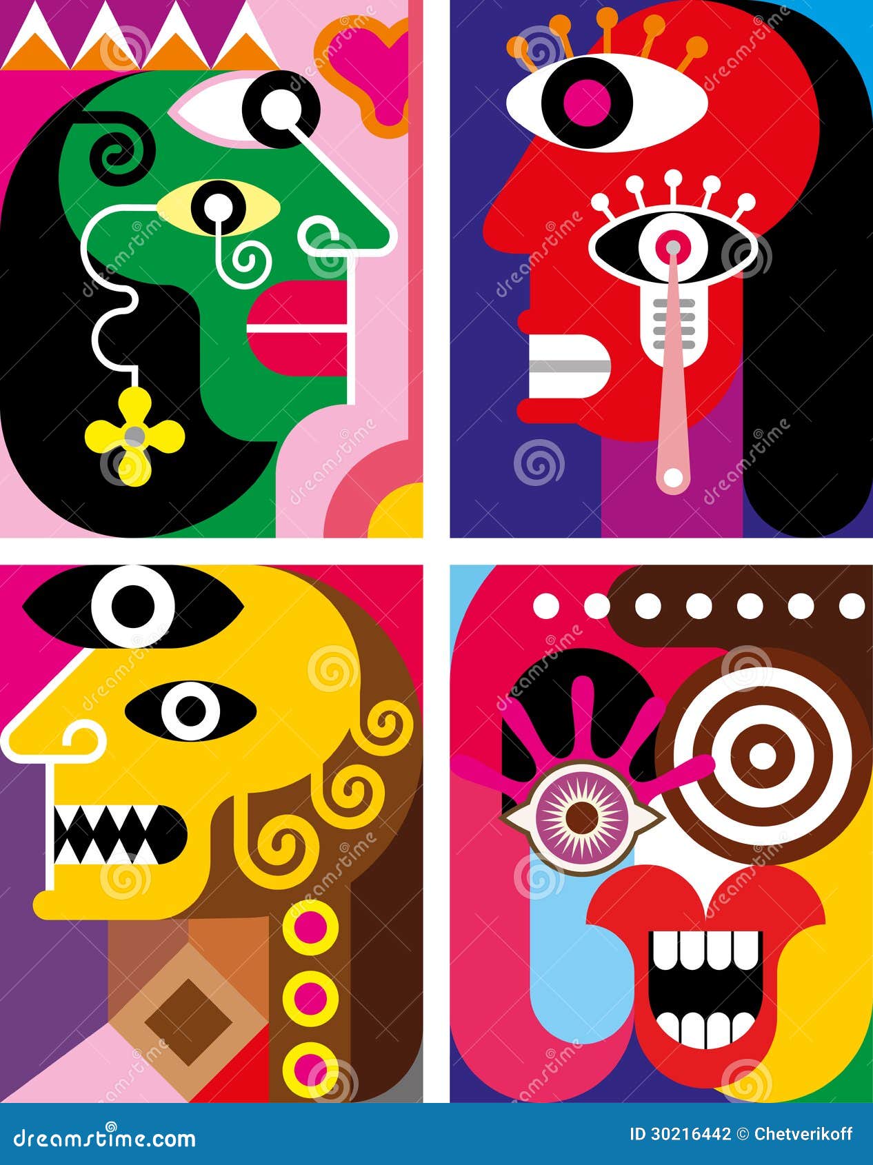 Four Faces Vector Illustration | CartoonDealer.com #2624192