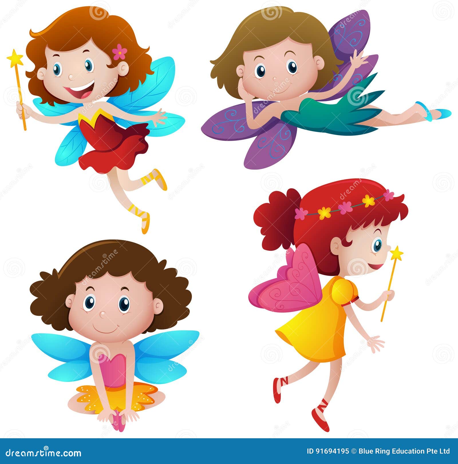 Four fairies with wands stock vector. Illustration of pupil - 91694195
