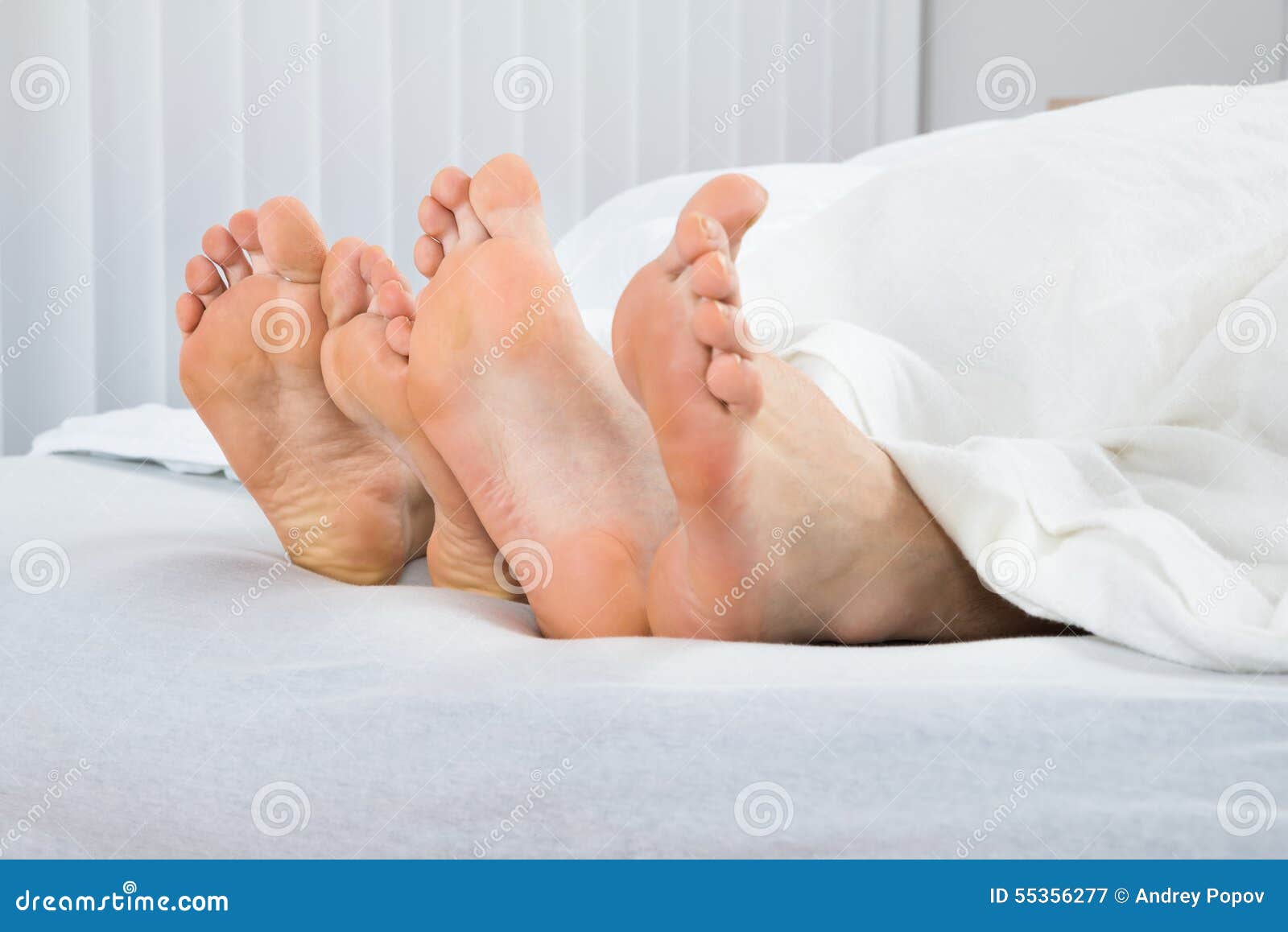 Four feet in bed stock image. Image of love, affectionate - 55356277
