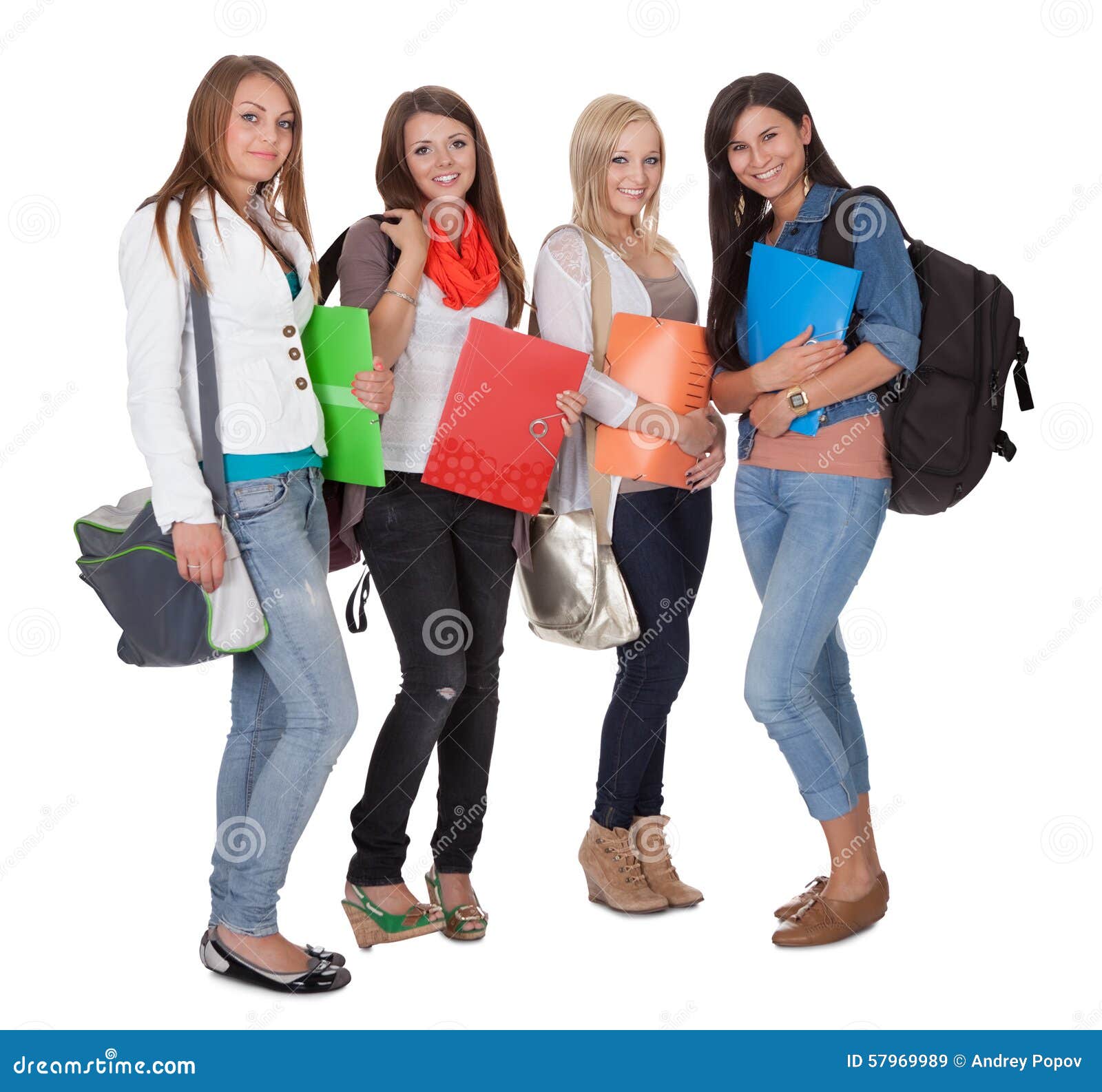 Four female students stock image. Image of folder, ladies - 57969989