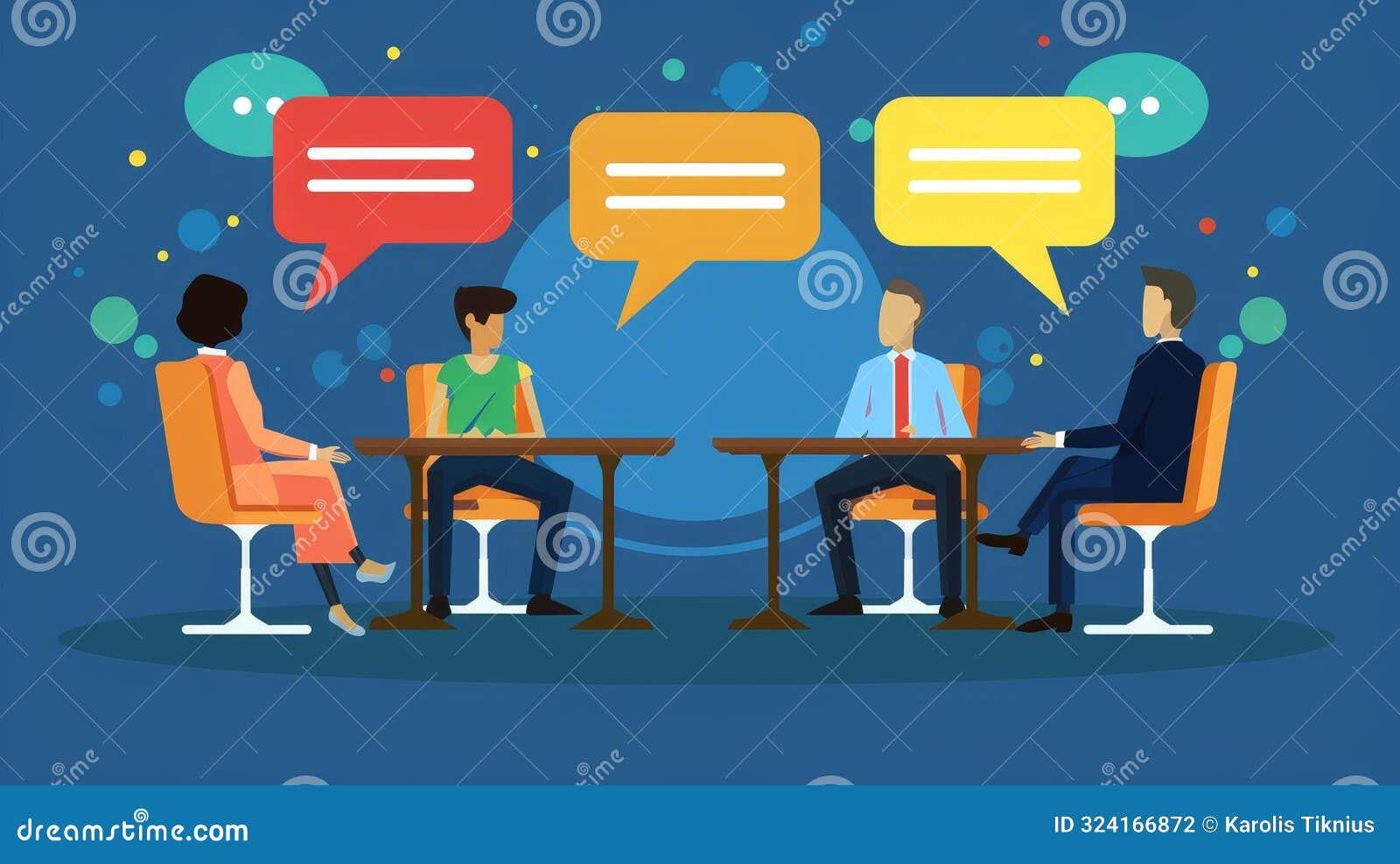 Animated Discussion Four Figures Engage in Lively Table Talk Stock ...