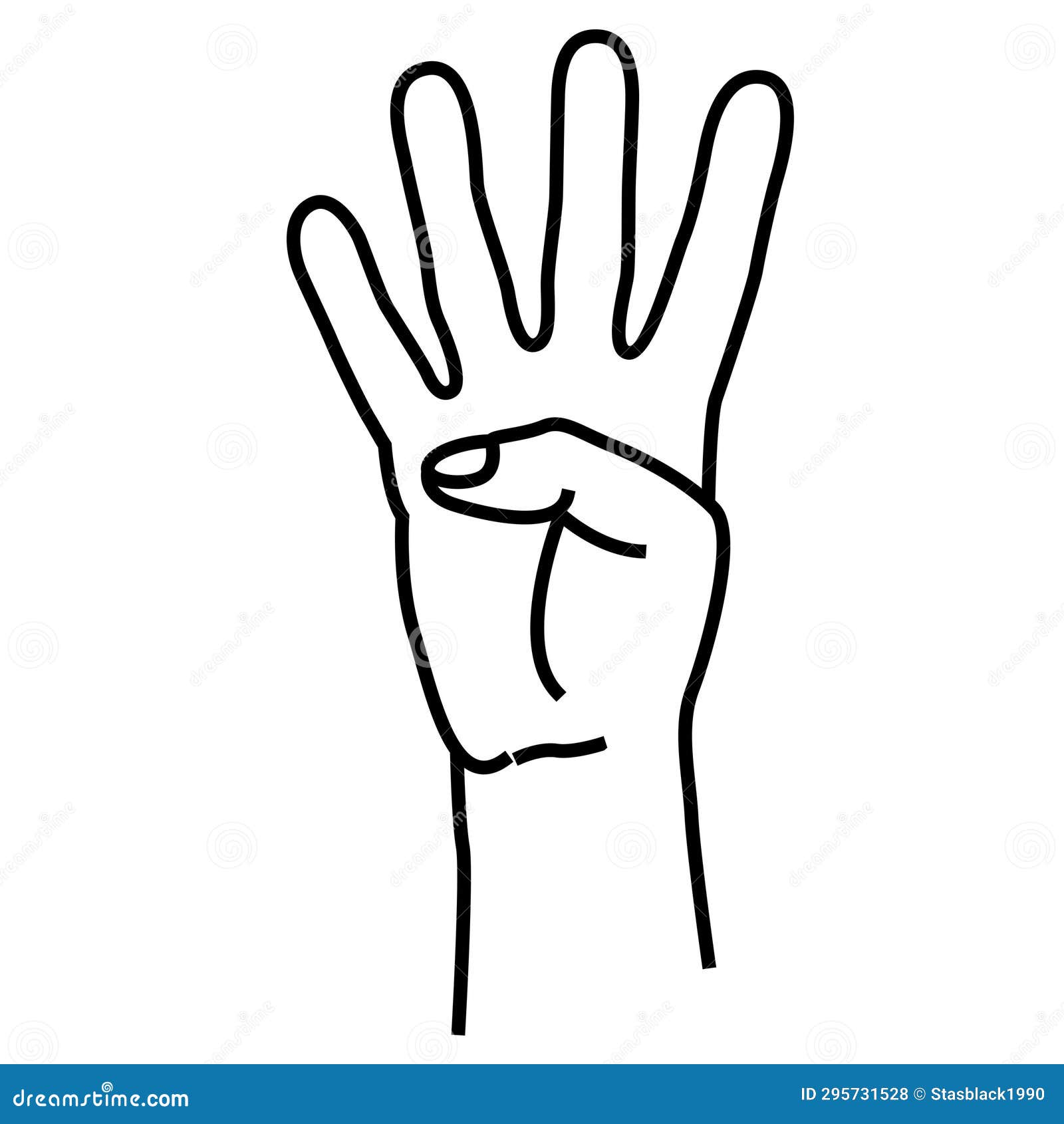 Four Finger Gesture in Line Style Isolated on White Background. Vector ...
