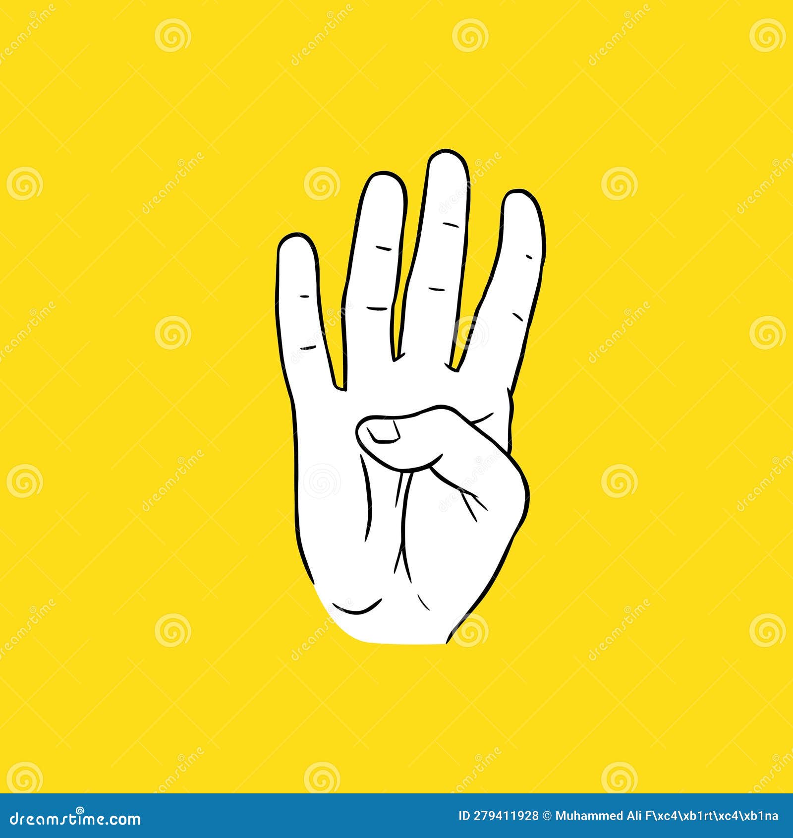 Four Finger Hand Sign. Detailed Drawing Stock Vector - Illustration of ...