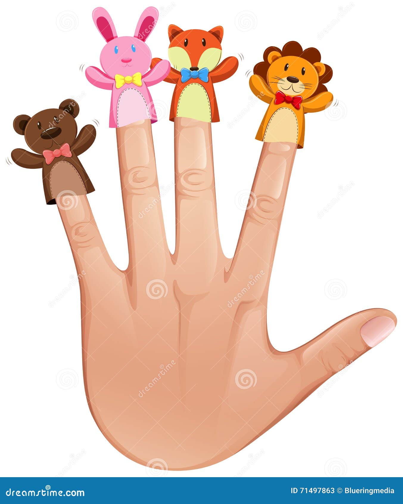 Four Finger Puppets on Human Hand Stock Vector - Illustration of animal ...