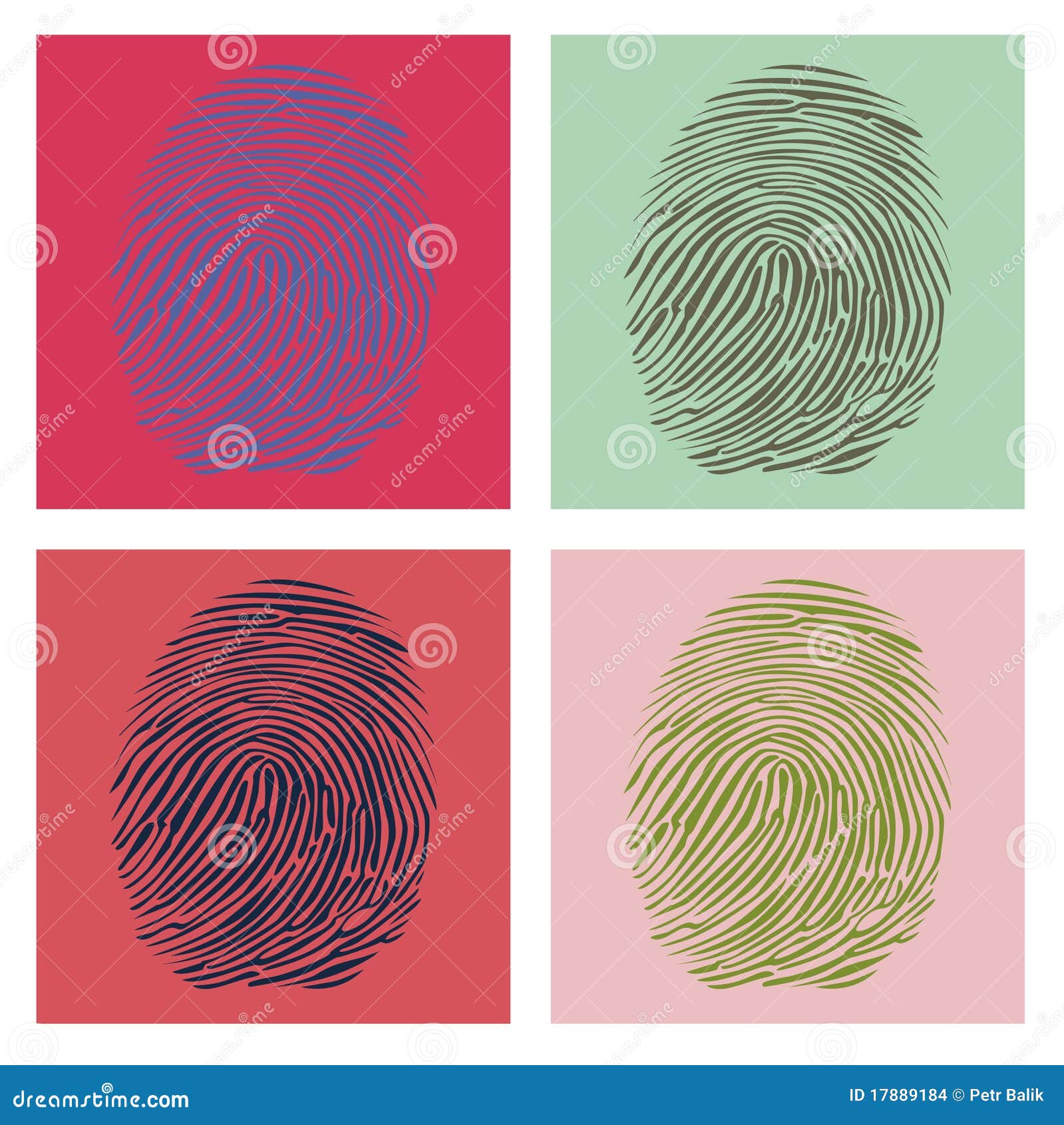 Four Fingerprints in Pop-art Stock Illustration - Illustration of ...