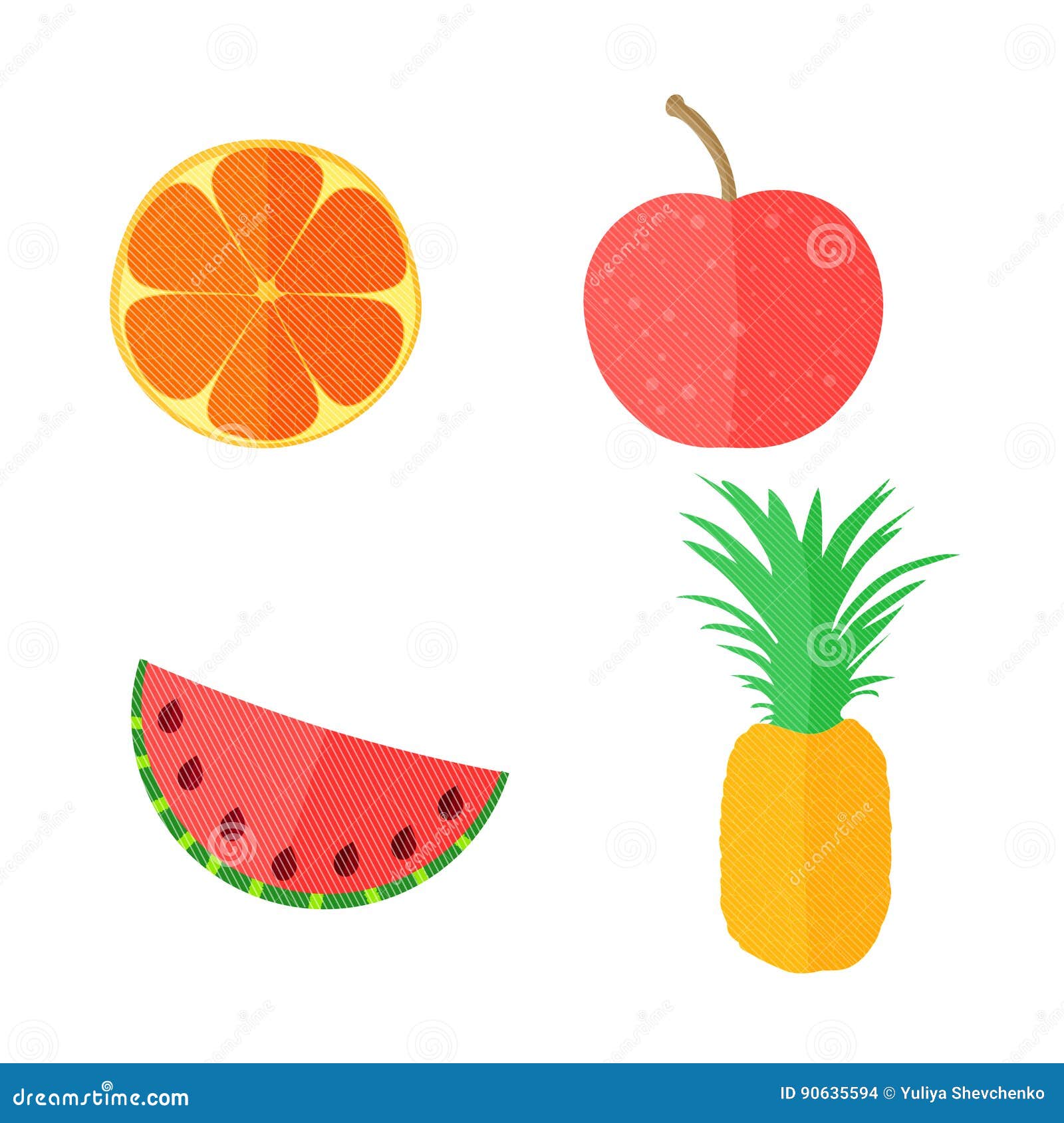 Four Flat Fruits with Texture Stock Vector - Illustration of sticker ...