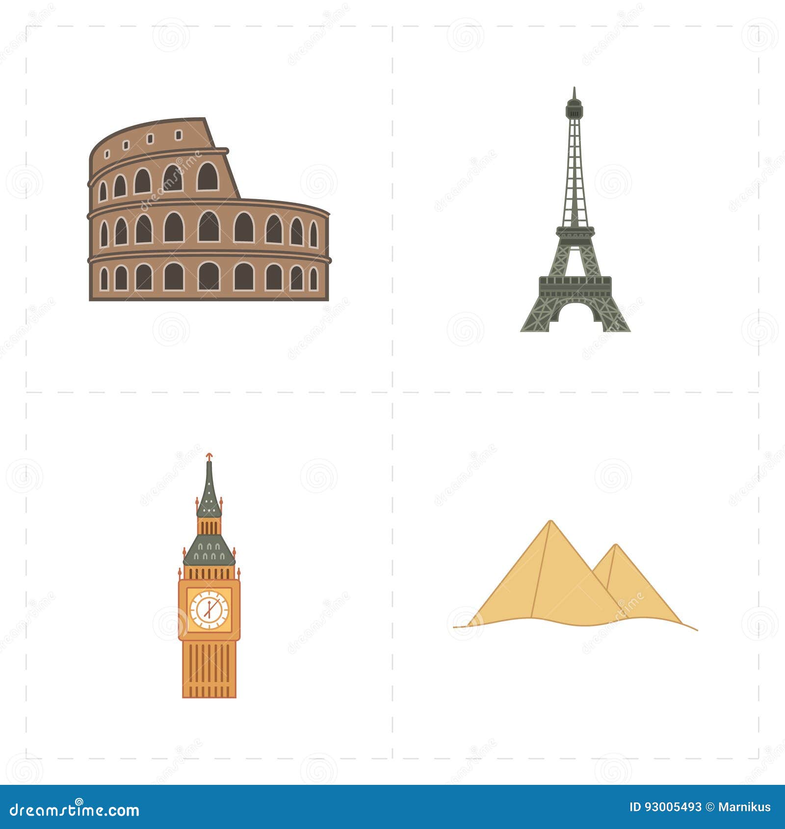 Four Flat Landmark Icons Cartoon Vector | CartoonDealer.com #93005493
