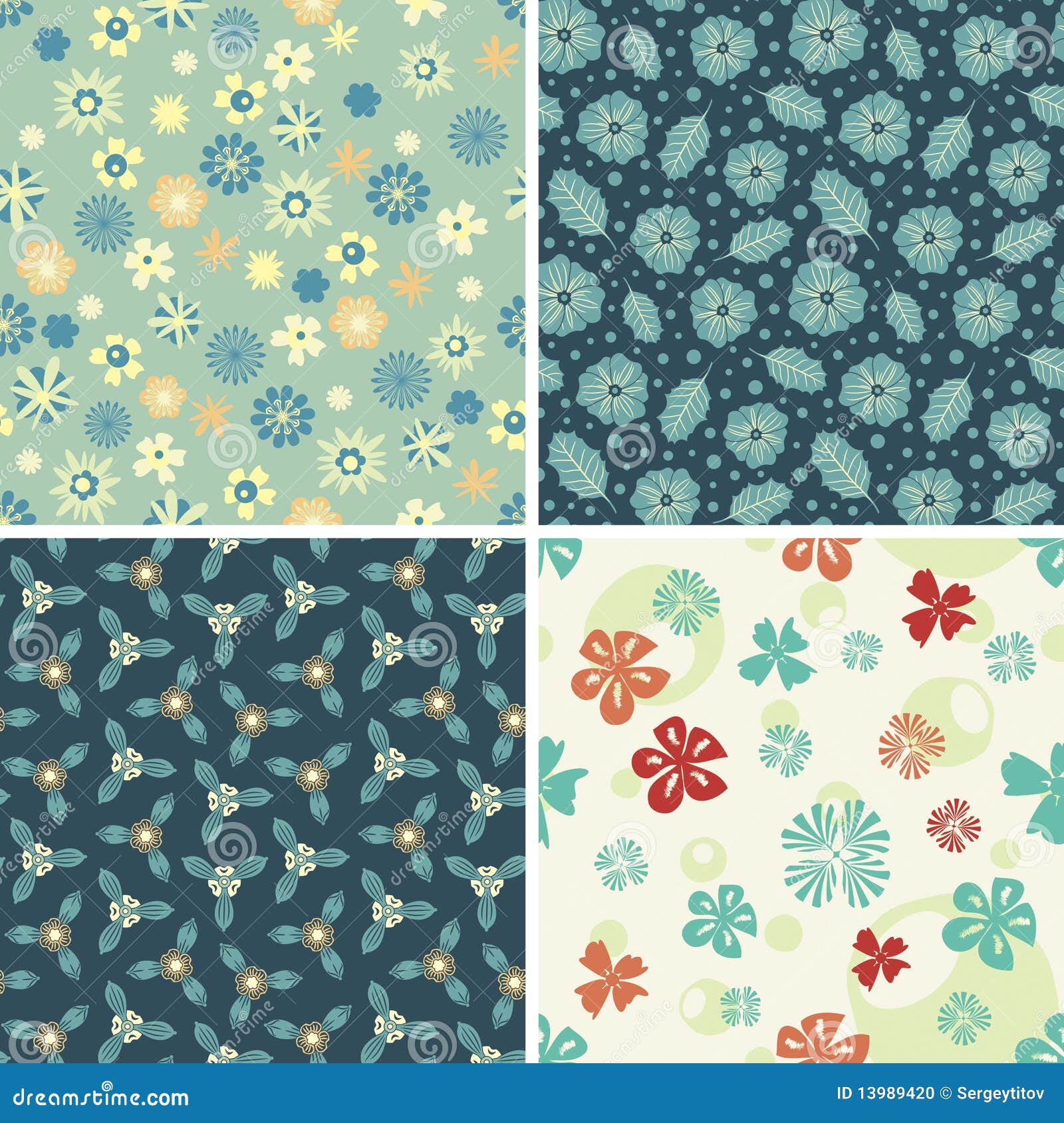 Four floral patterns stock vector. Illustration of multi - 13989420