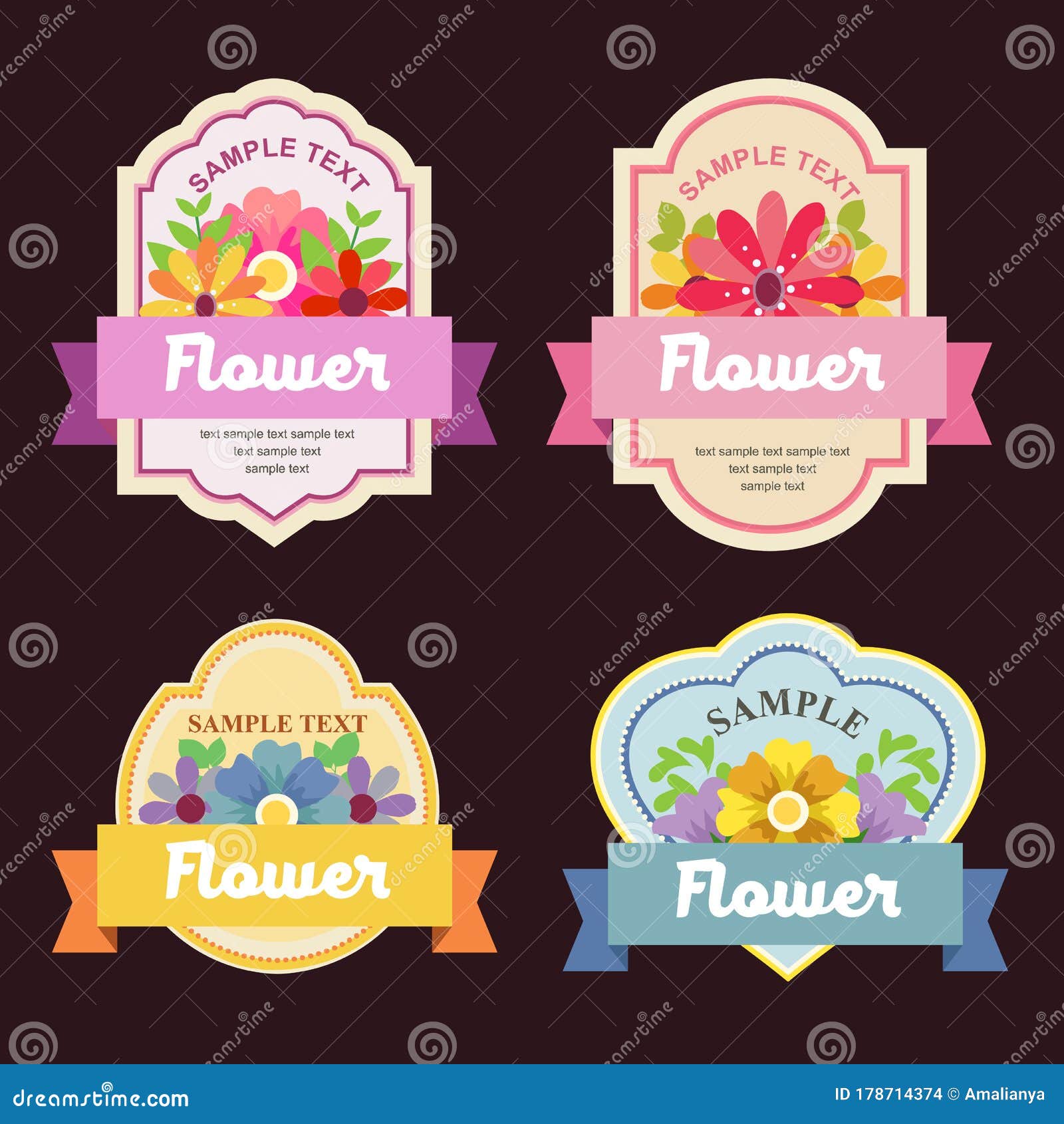 Cute Four Flower Labels Sticker Stock Vector - Illustration of ...