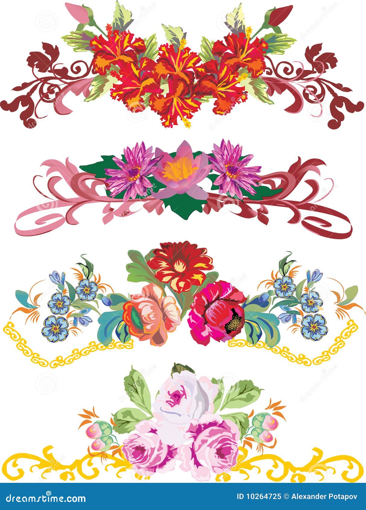 Four flower strips stock illustration. Illustration of botany - 10264725