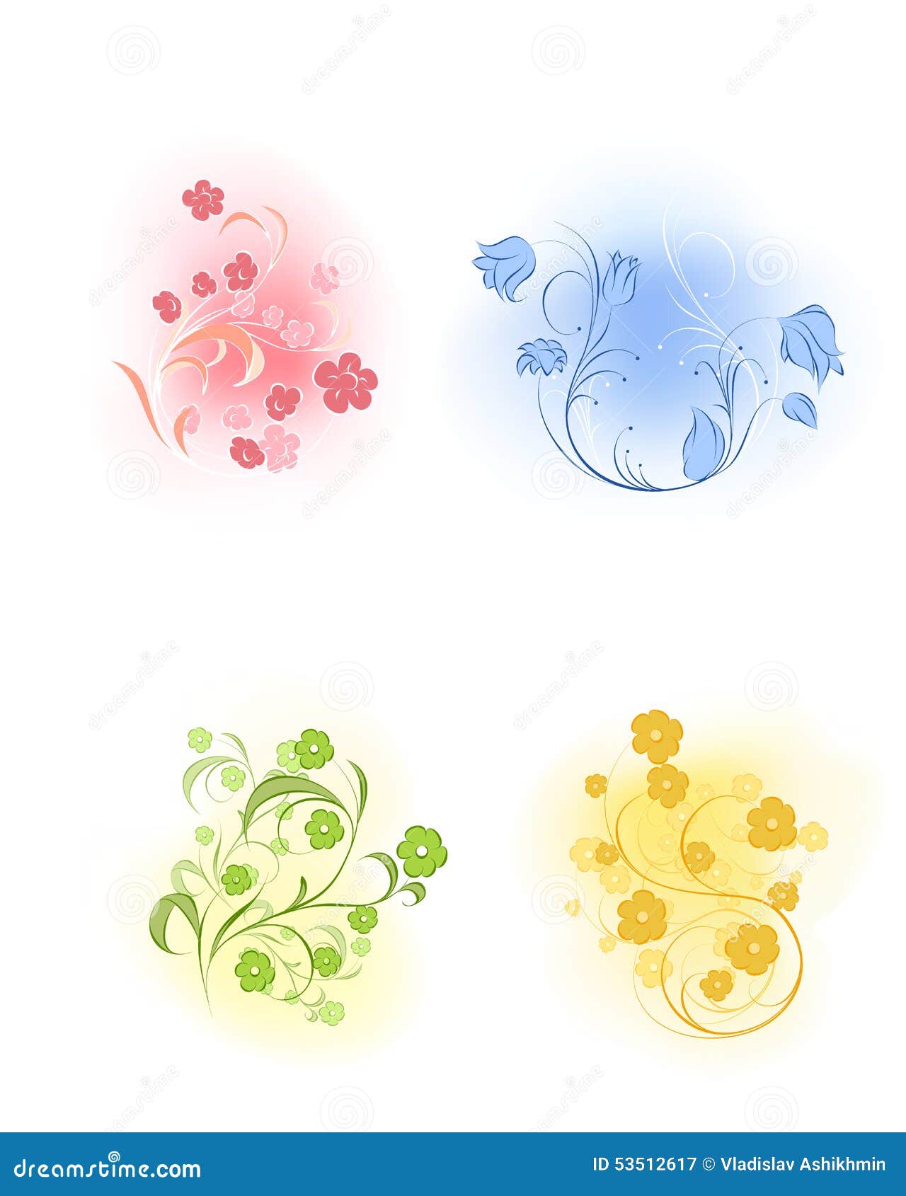 Four flowers set stock vector. Illustration of flower - 53512617