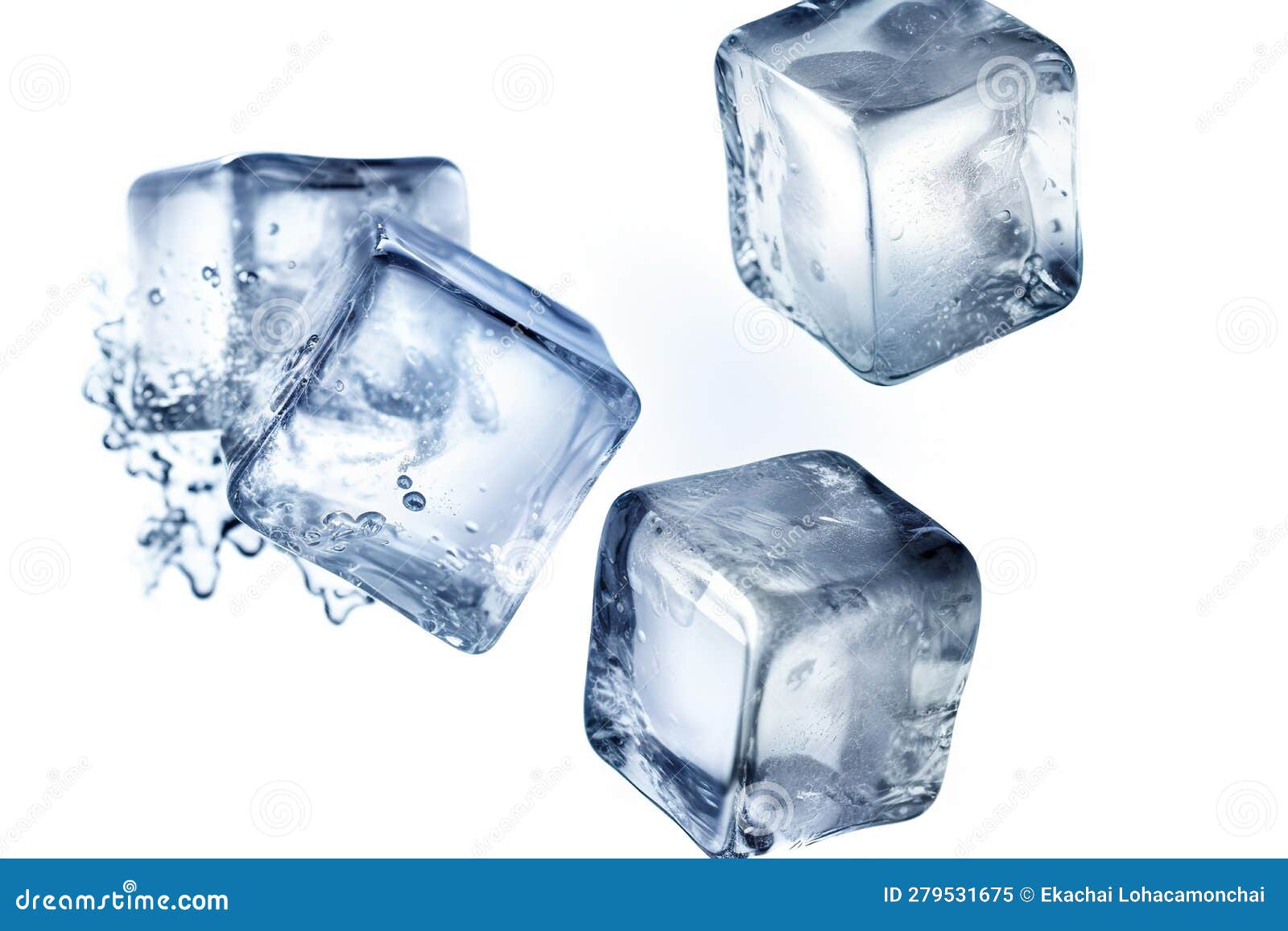 Four Flying Ice Cubes Cut Out, Creating a Mesmerizing Focus on a Solid ...