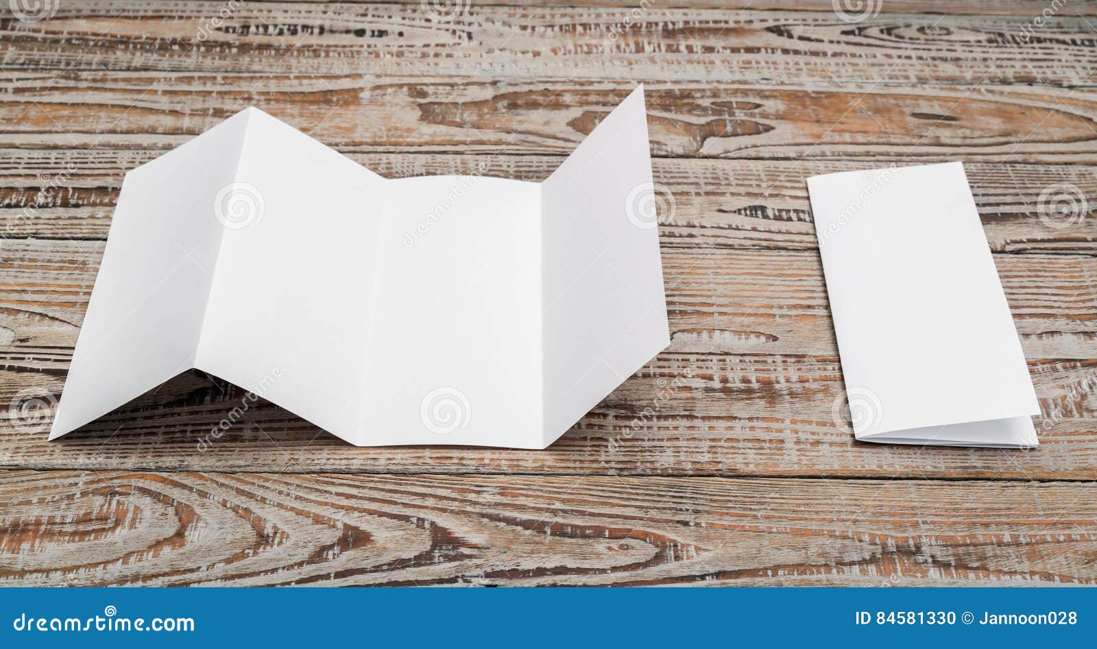 Four - Fold White Template Paper on Wood Texture . Stock Photo - Image ...